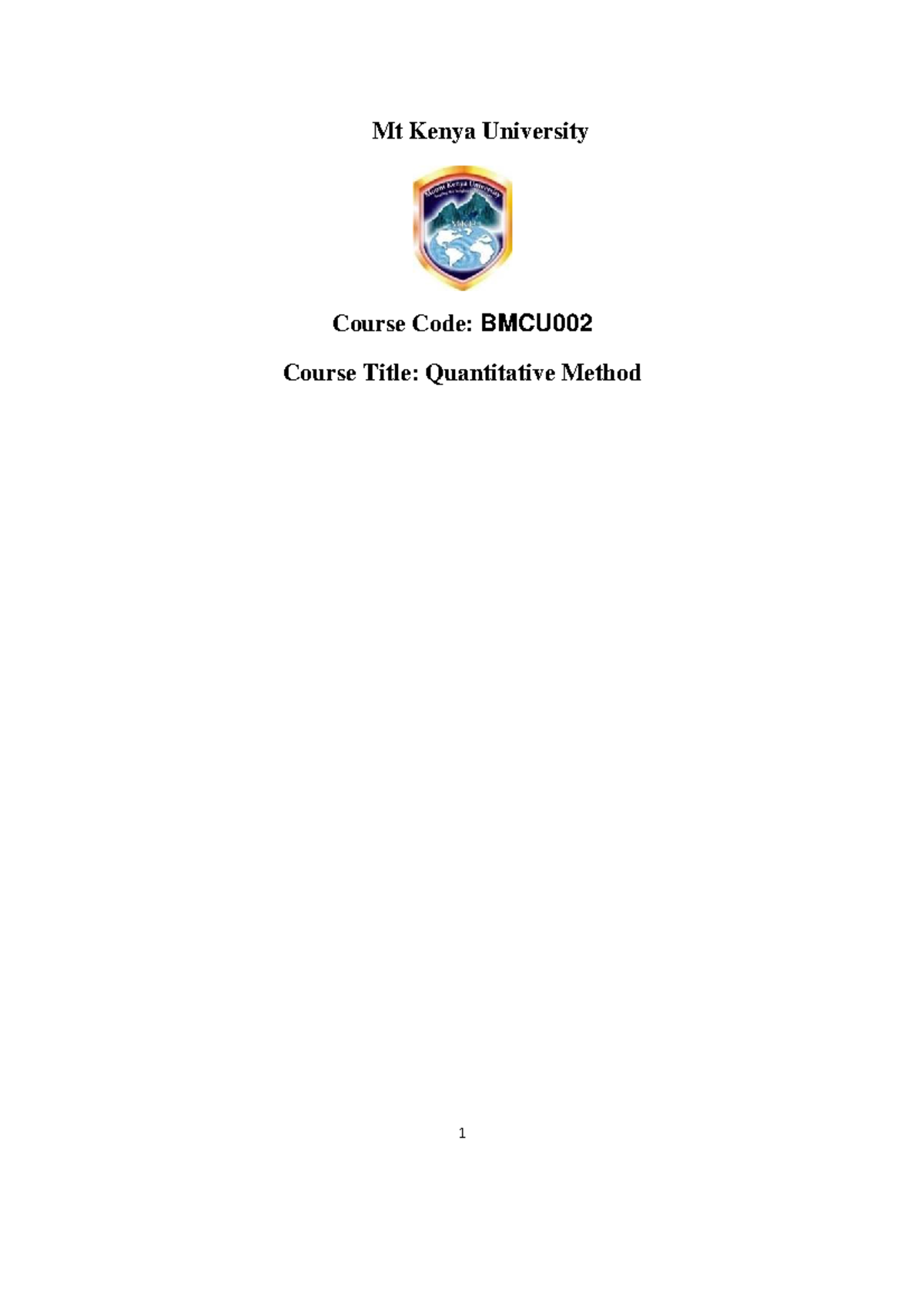 BMCU002 Quantitative Methods 1: Comprehensive Course Overview - Studocu