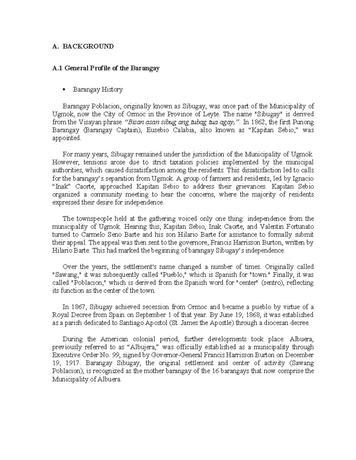 DRRM Plan (Draft) 1 - Disaster Risk Reduction and Management Plan - A. BACKGROUND A General ...