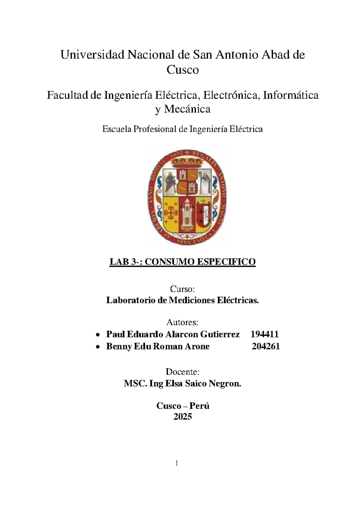 LAB N°3: Consumo Específico en Mediciones Eléctricas - Studocu