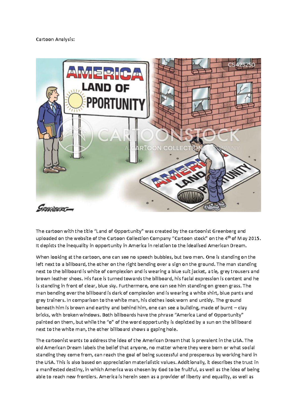 Cartoon Analysis: "Land of Opportunity" by Greenberg - Studocu