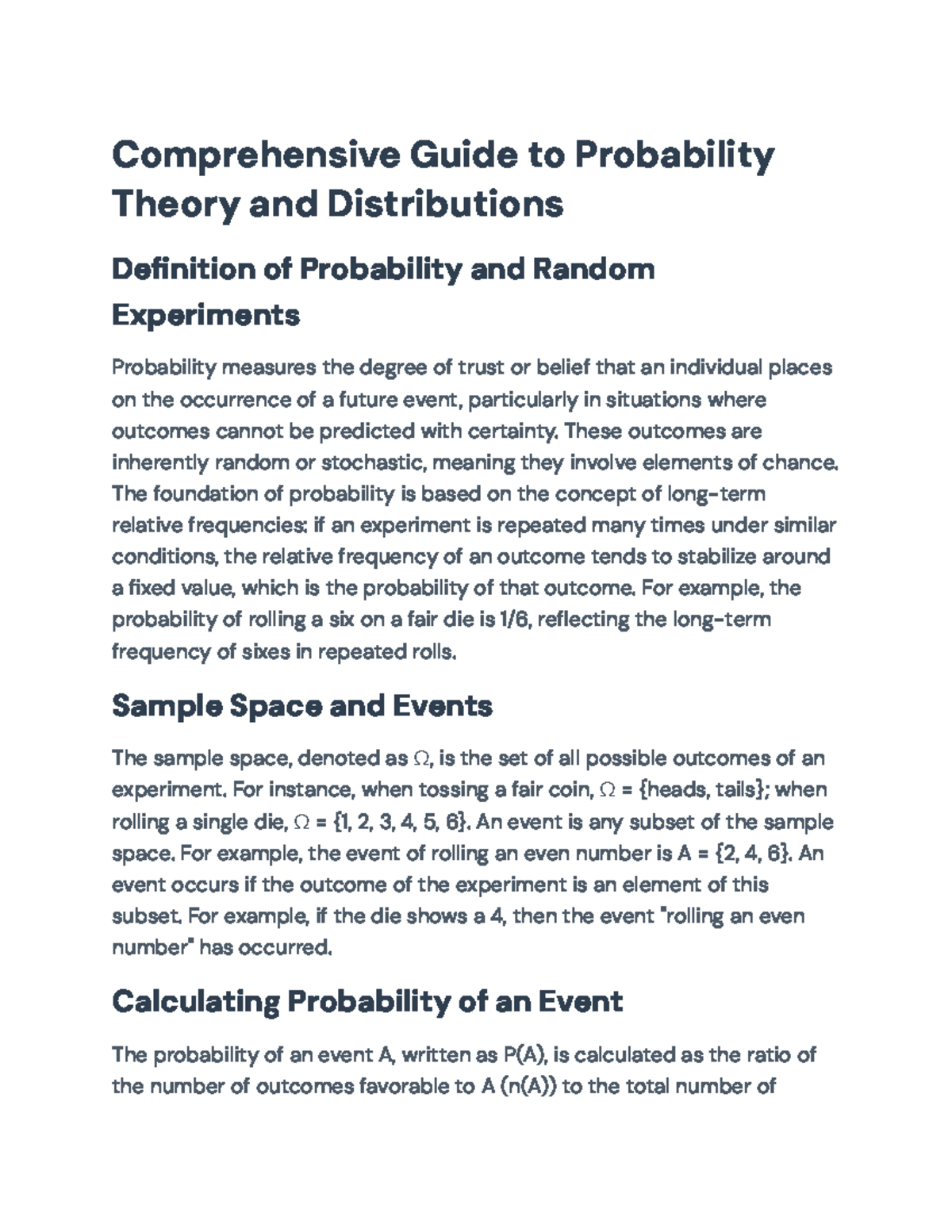 Comprehensive Guide to Probability Theory & Random Variables (STAT 101) - Studocu