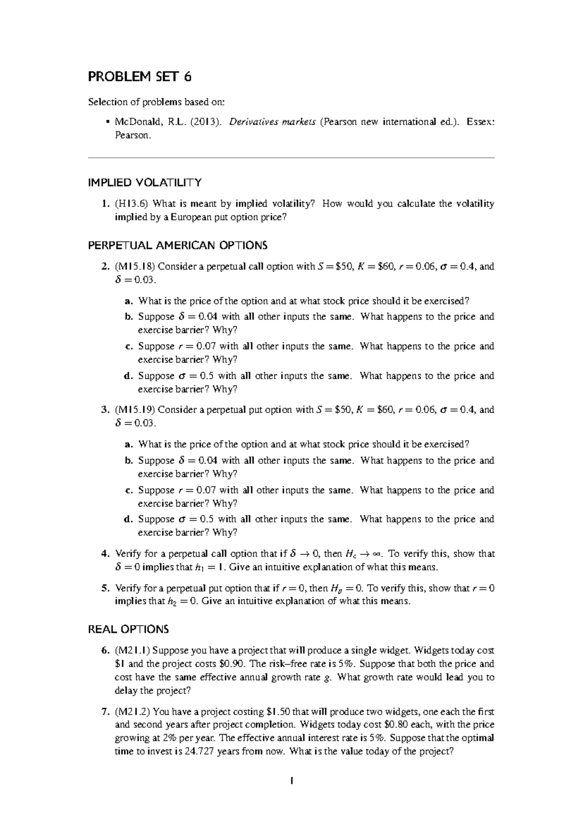 Problem Set 6 - Homework Exercises on Derivatives and Options - Studeersnel
