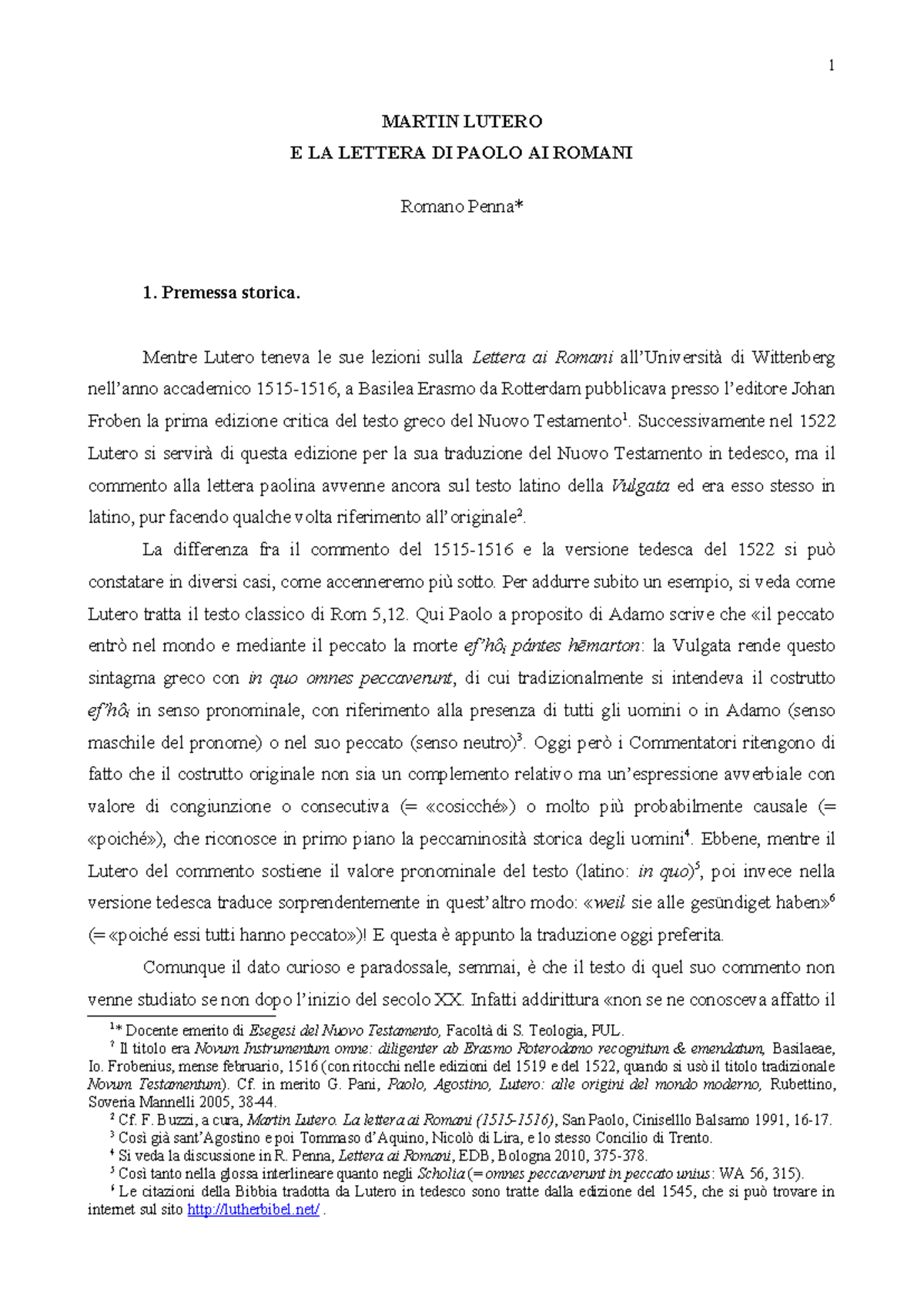 Lezioni di Martin Lutero sulla Lettera ai Romani (CORSO 1) - Studocu