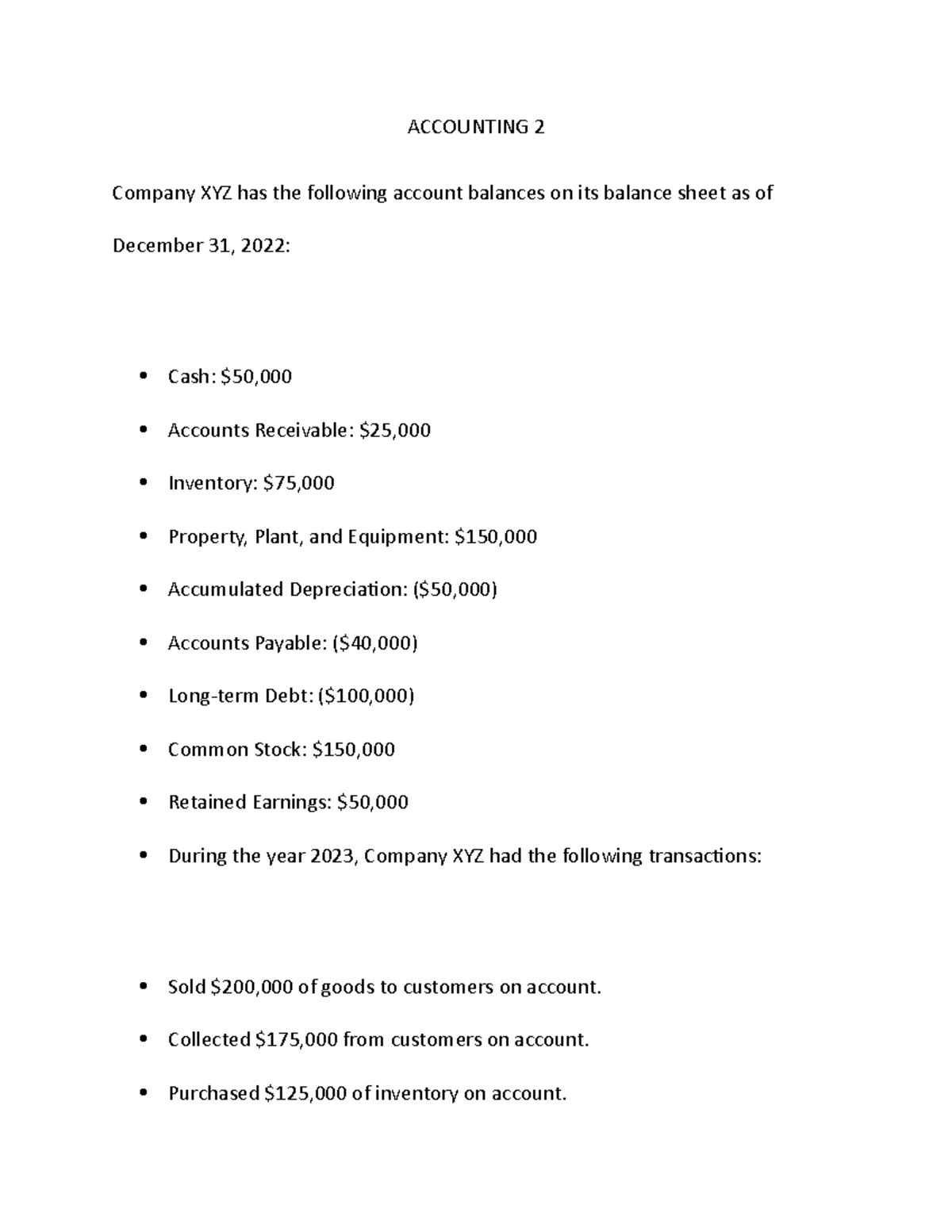 Accounting 2: Financial Statements & Analysis for Company XYZ - Studocu