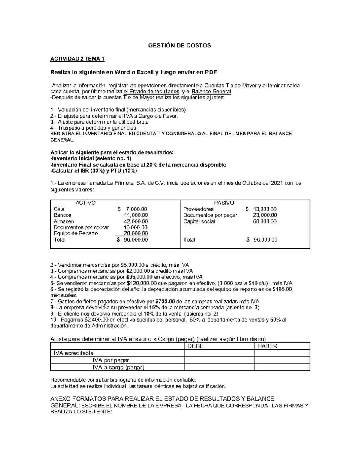 Unidad 2 Ejemplo PARA Elaborar EL Estados DE Costos DE ProduccióN Y Ventas - GESTIÓN DE COSTOS ...