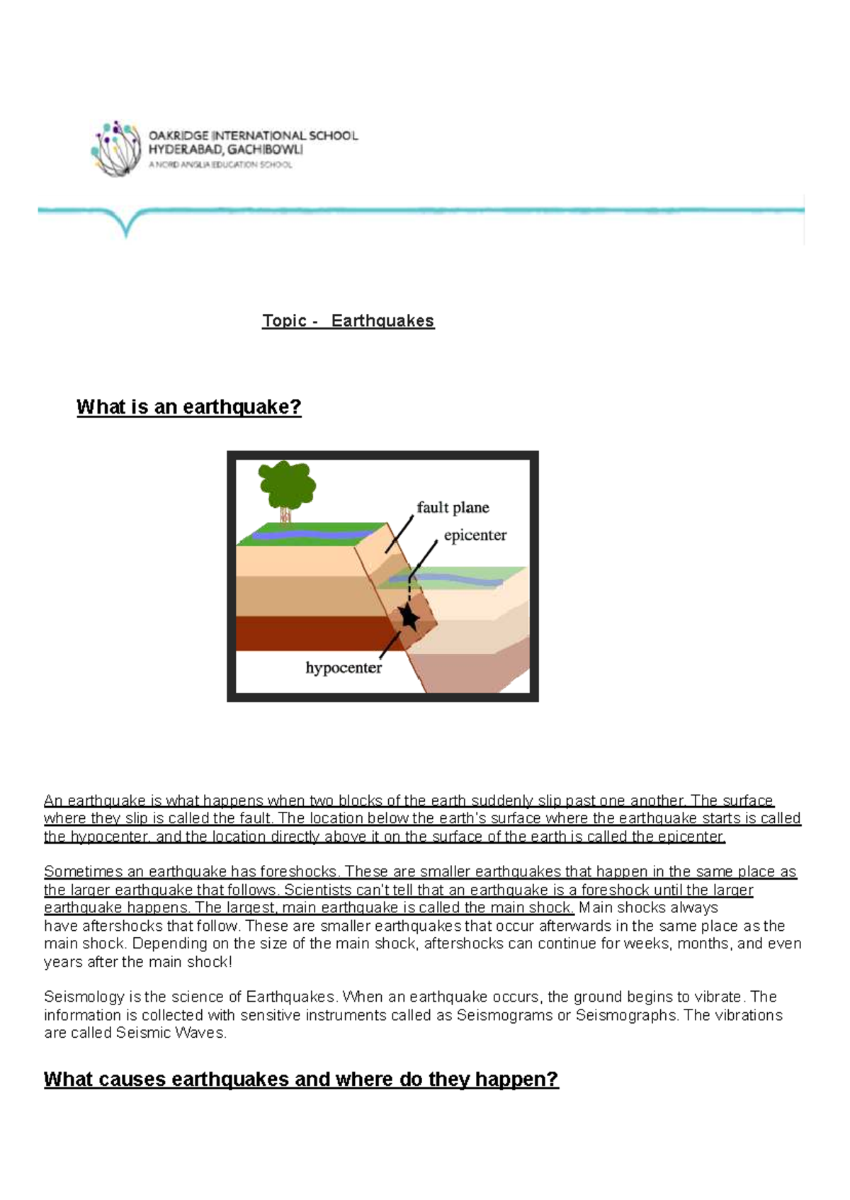 Grade 8 Earth Science Unit 2: Understanding Earthquakes and Their ...