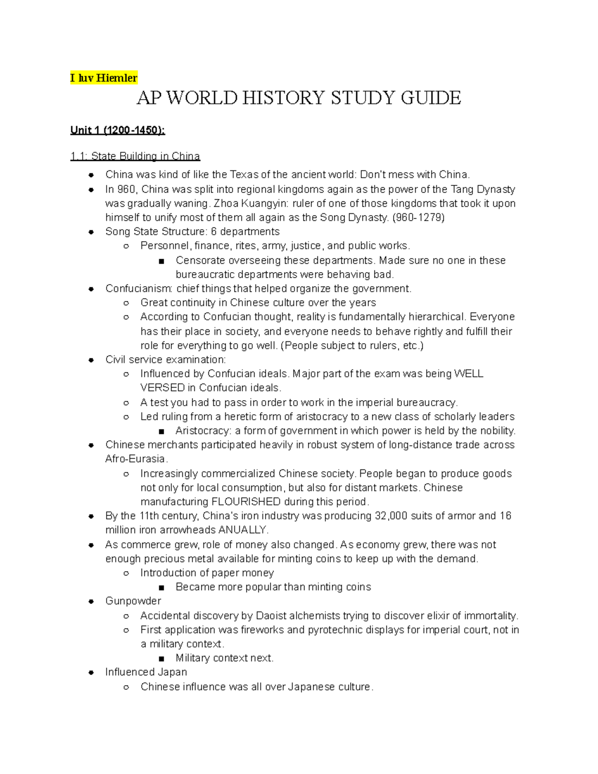 AP World History (APWH): Unit 1 Study Guide (1200-1450) - Studocu