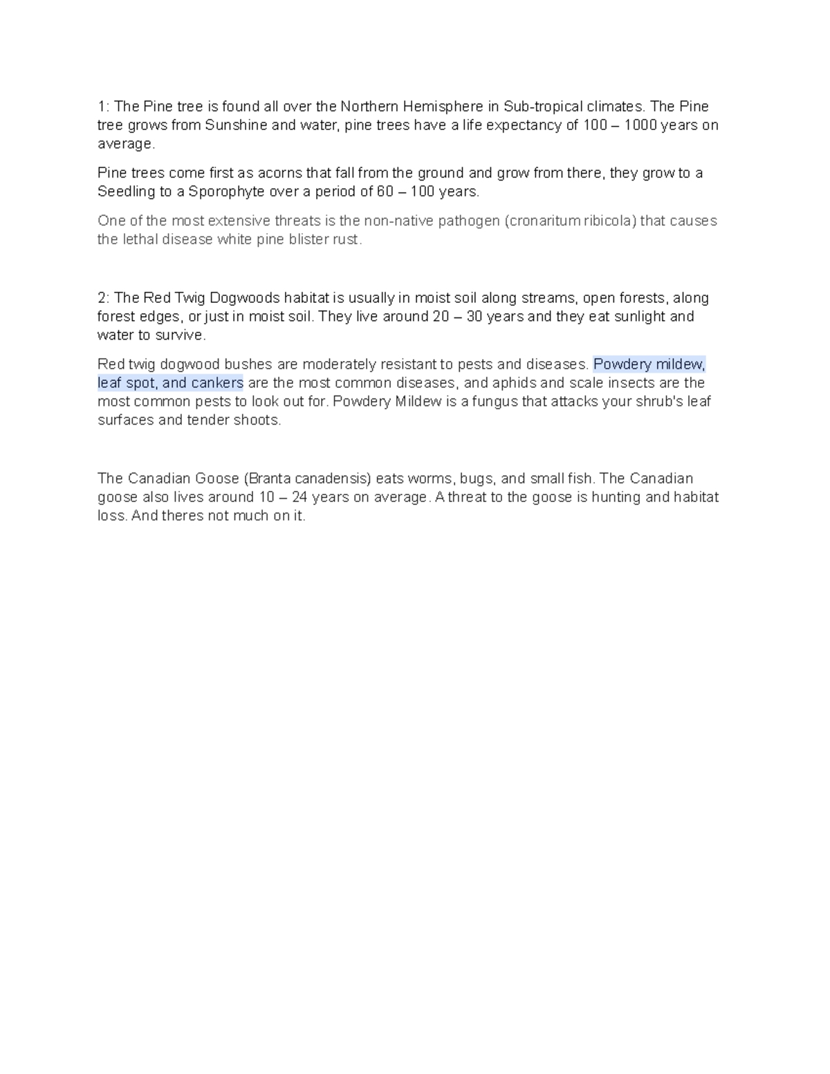 1: Plant Life and Threats: Pine Trees, Red Twig Dogwoods, and Canadian ...