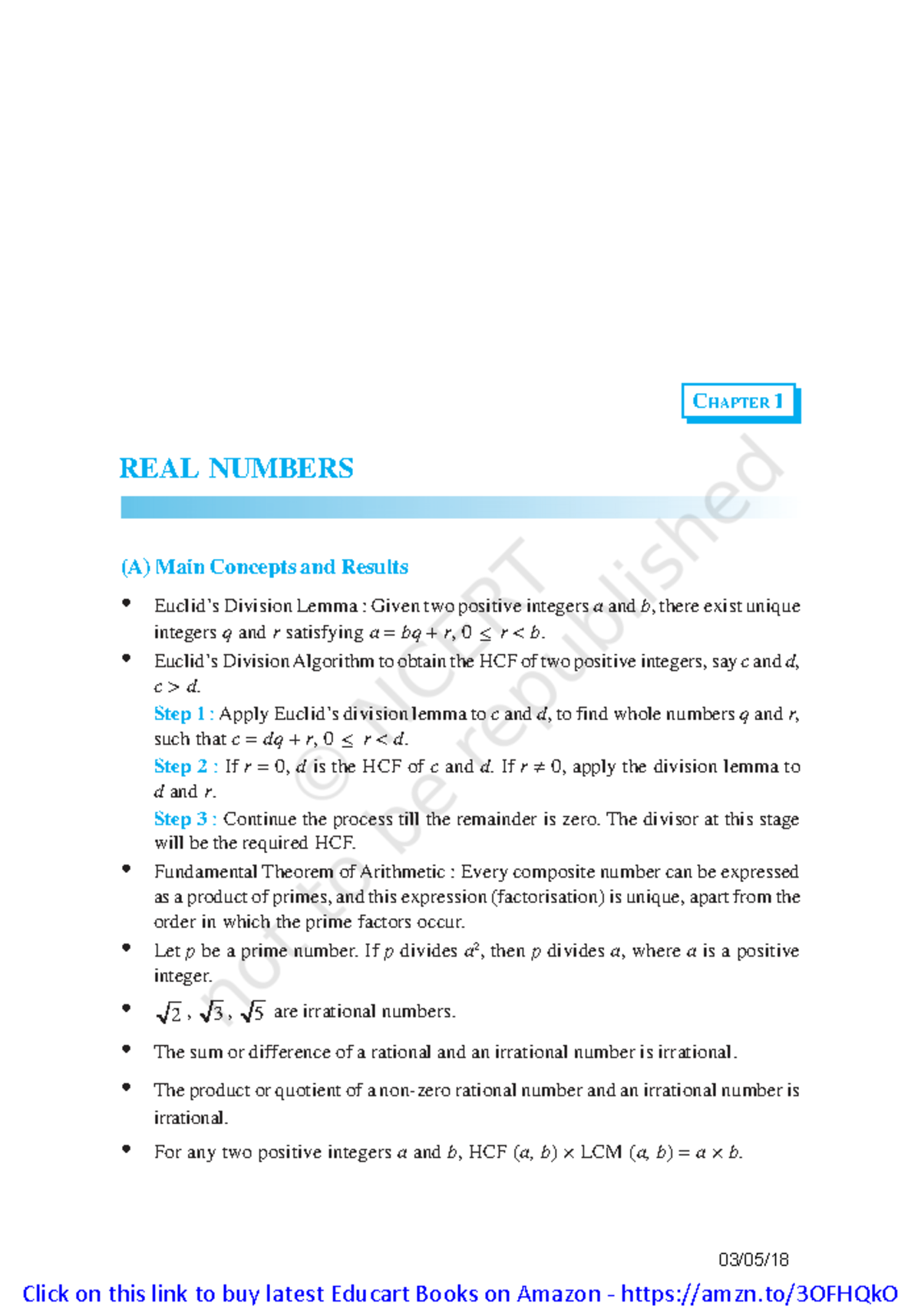 CHAPTER 1: REAL NUMBERS - Key Concepts and Exercises - Studocu