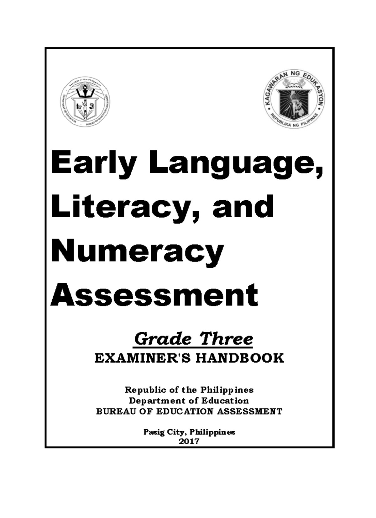 Early Language, Literacy, and Numeracy Assessment Handbook (2017) - Studocu