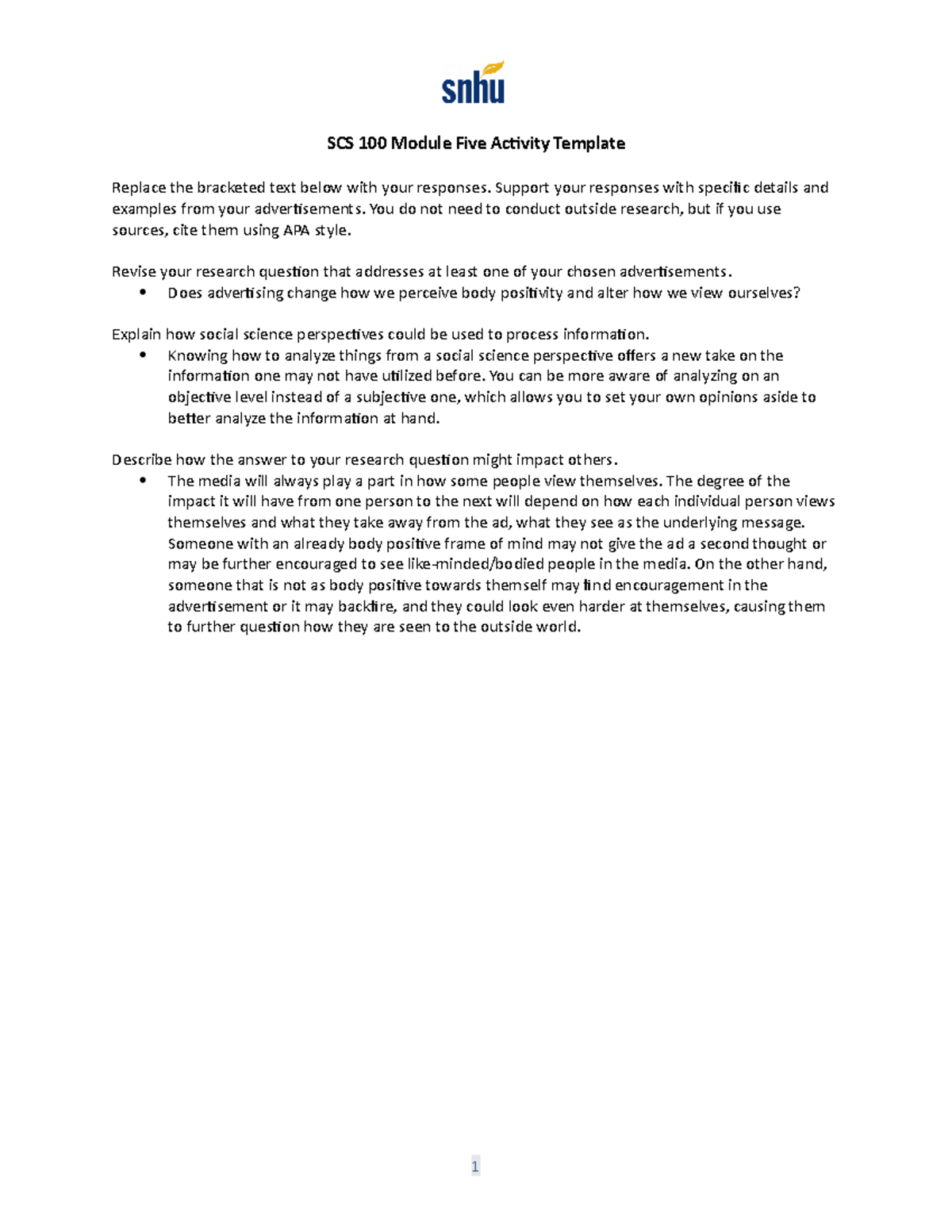 SCS 100 Module Five Activity Template - SCS 100 Module Five Activity ...
