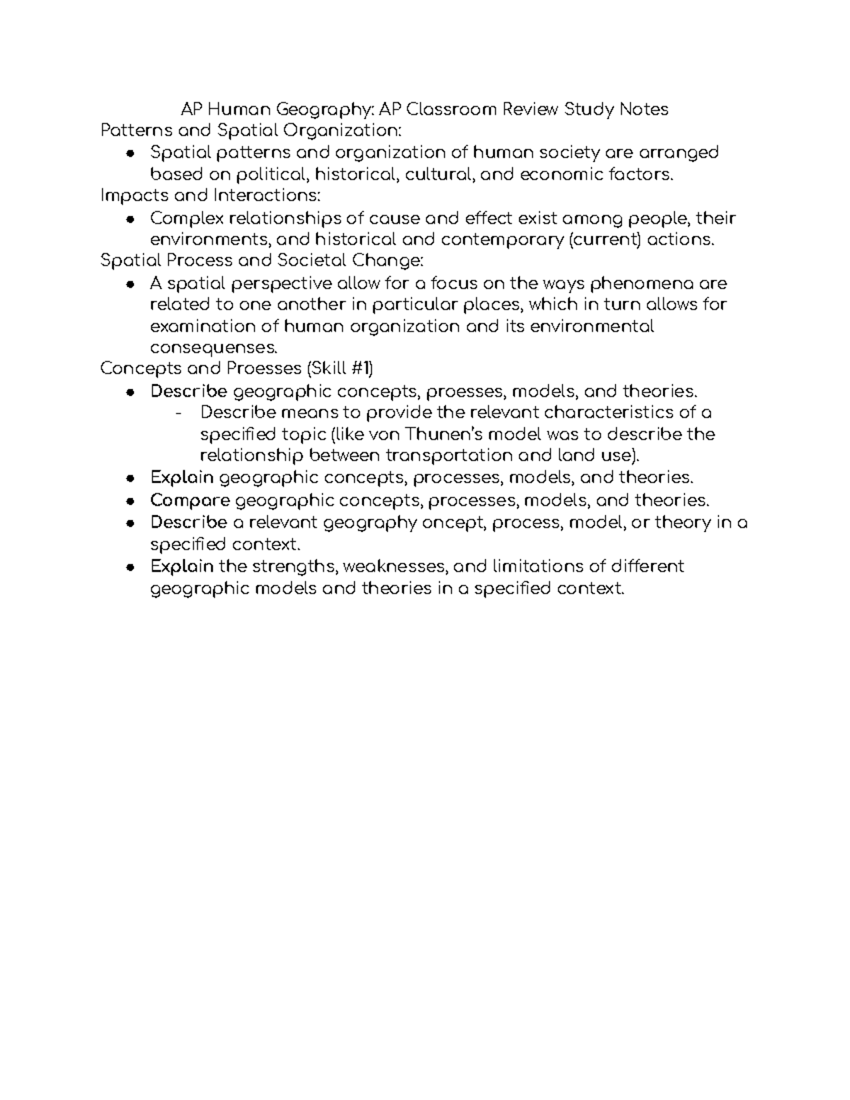 AP Human Geography AP Classroom Review Study Notes - Impacts and ...