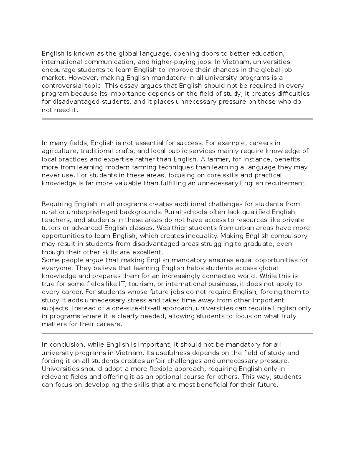 English mandatory - English is known as the global language, opening ...