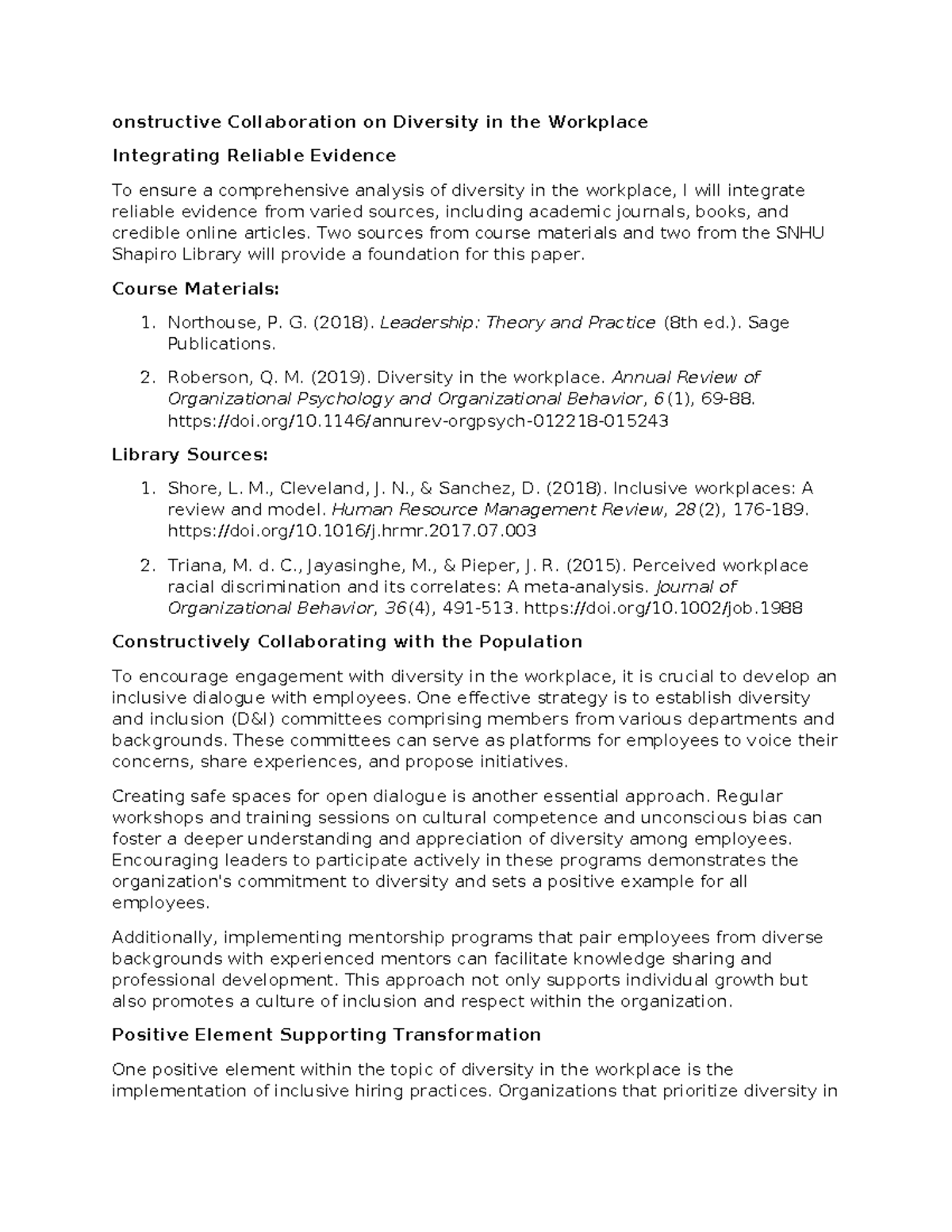 ISD 400 Module 3 - Assignment: Enhancing Workplace Diversity ...