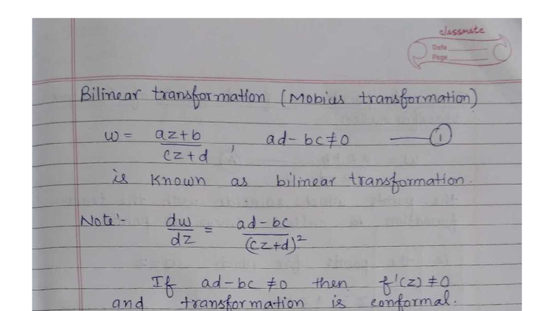 Bilinear Transformation (Mobius Transformation) - Class Notes - Studocu