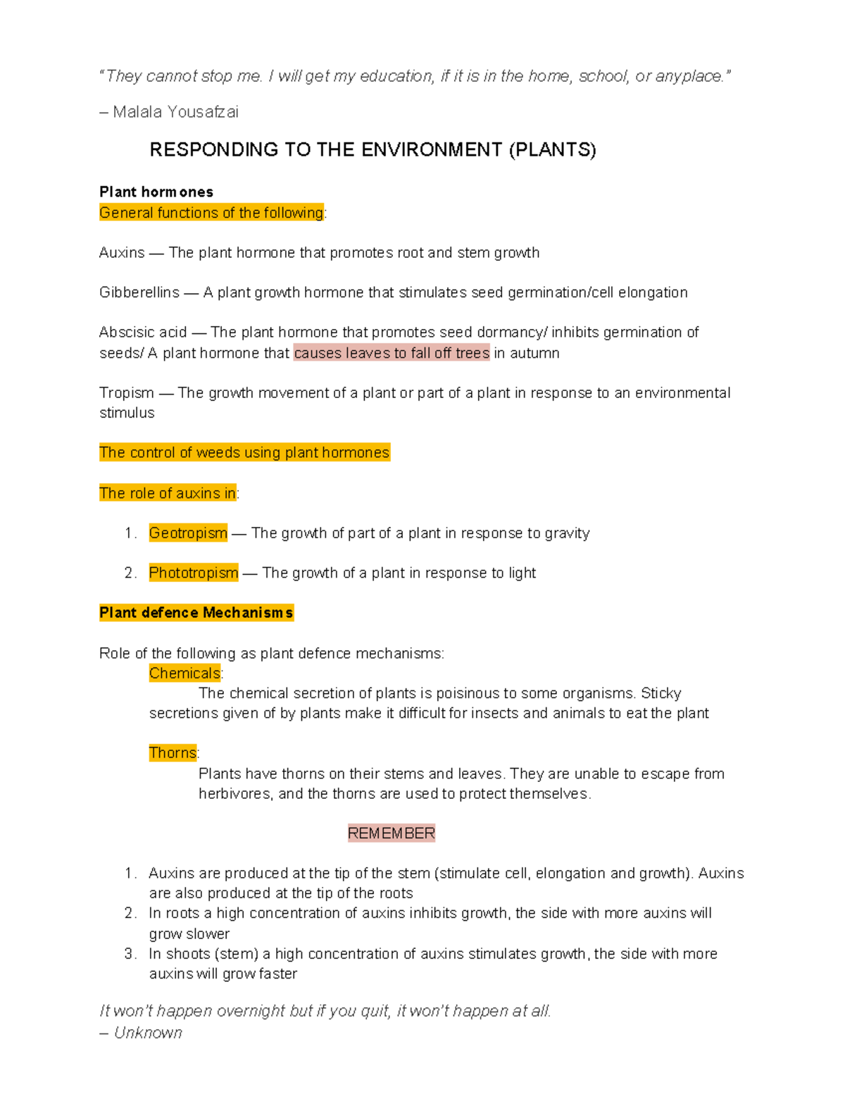 01. Responding TO THE Environment ( Plants) - “They cannot stop me. I ...