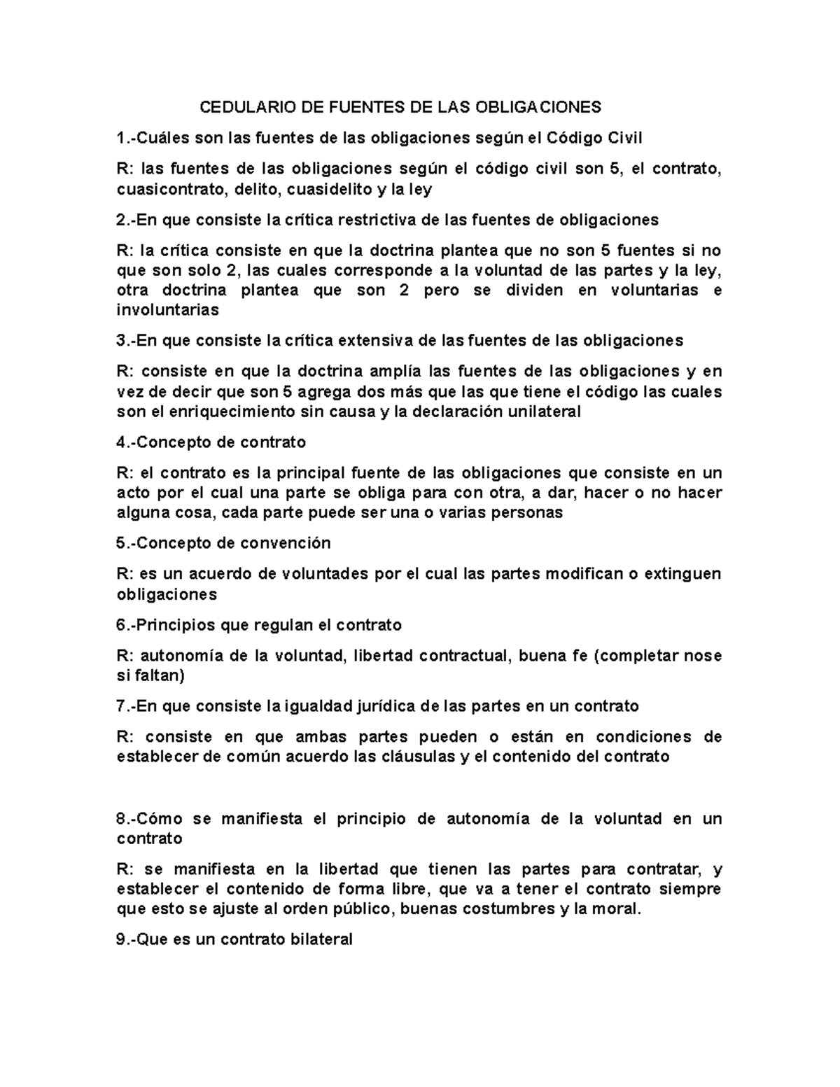 Fuentes de las Obligaciones según el Código Civil - CED 222 - Studocu