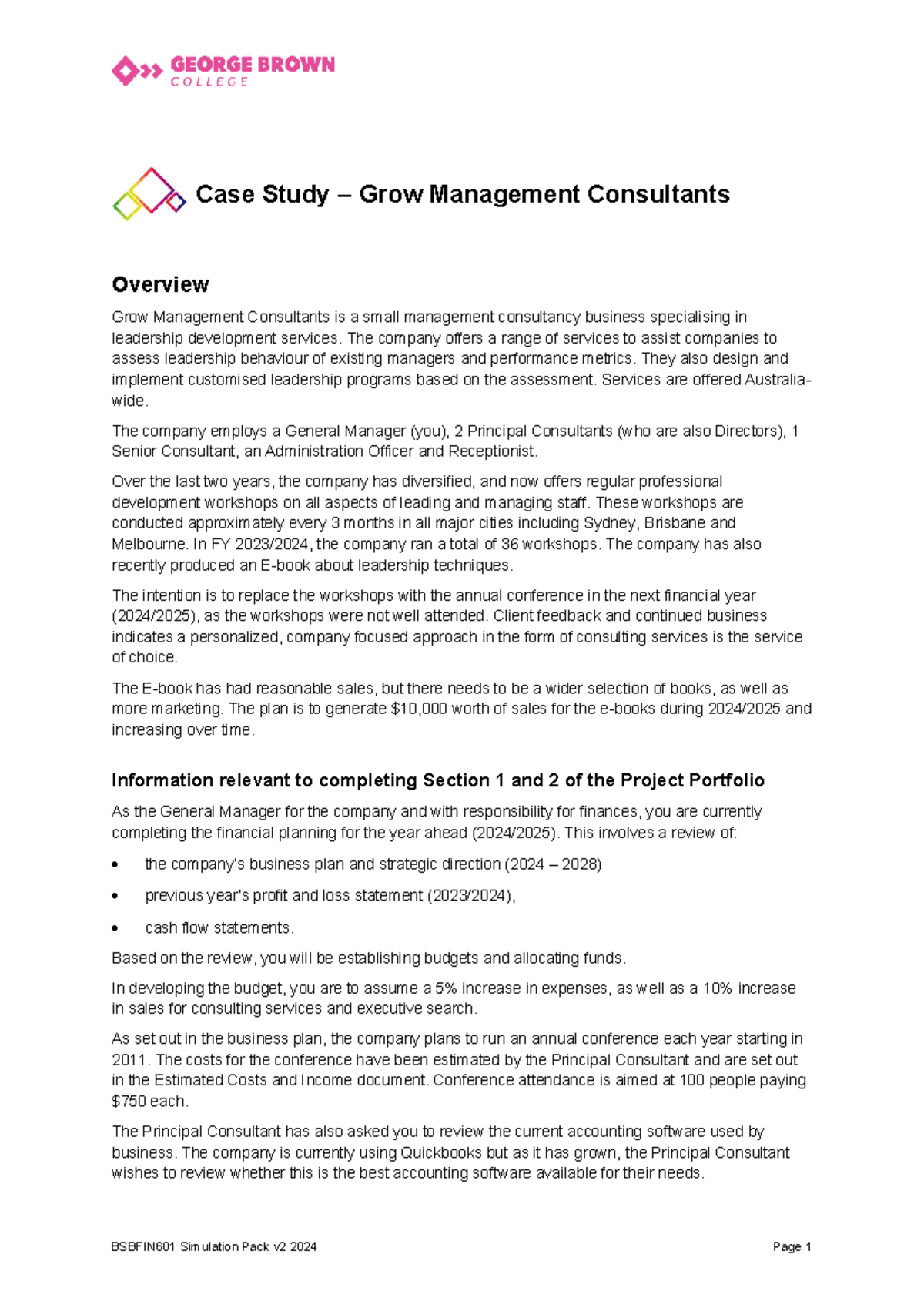 BSBFIN601 Case Study: Financial Planning & Management for Grow ...