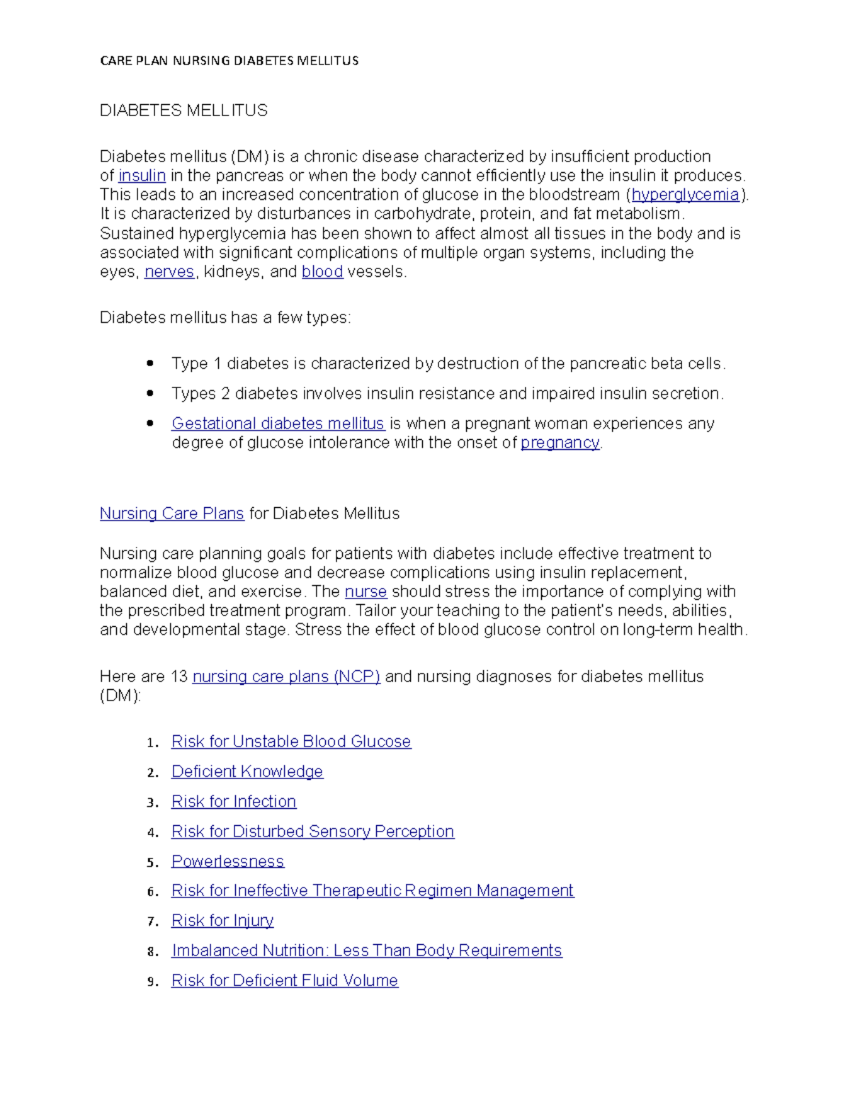 Nursing Care Plan for Diabetes Mellitus (DM) Management Strategies ...