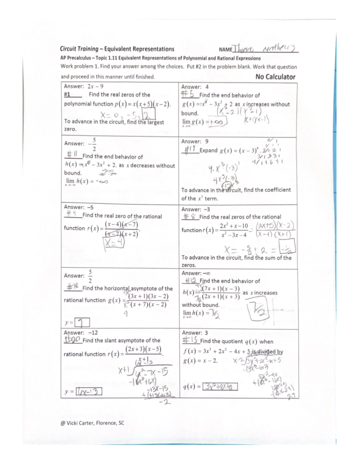 Circuit Training: Equivalent Representations in AP Precalculus - Studocu