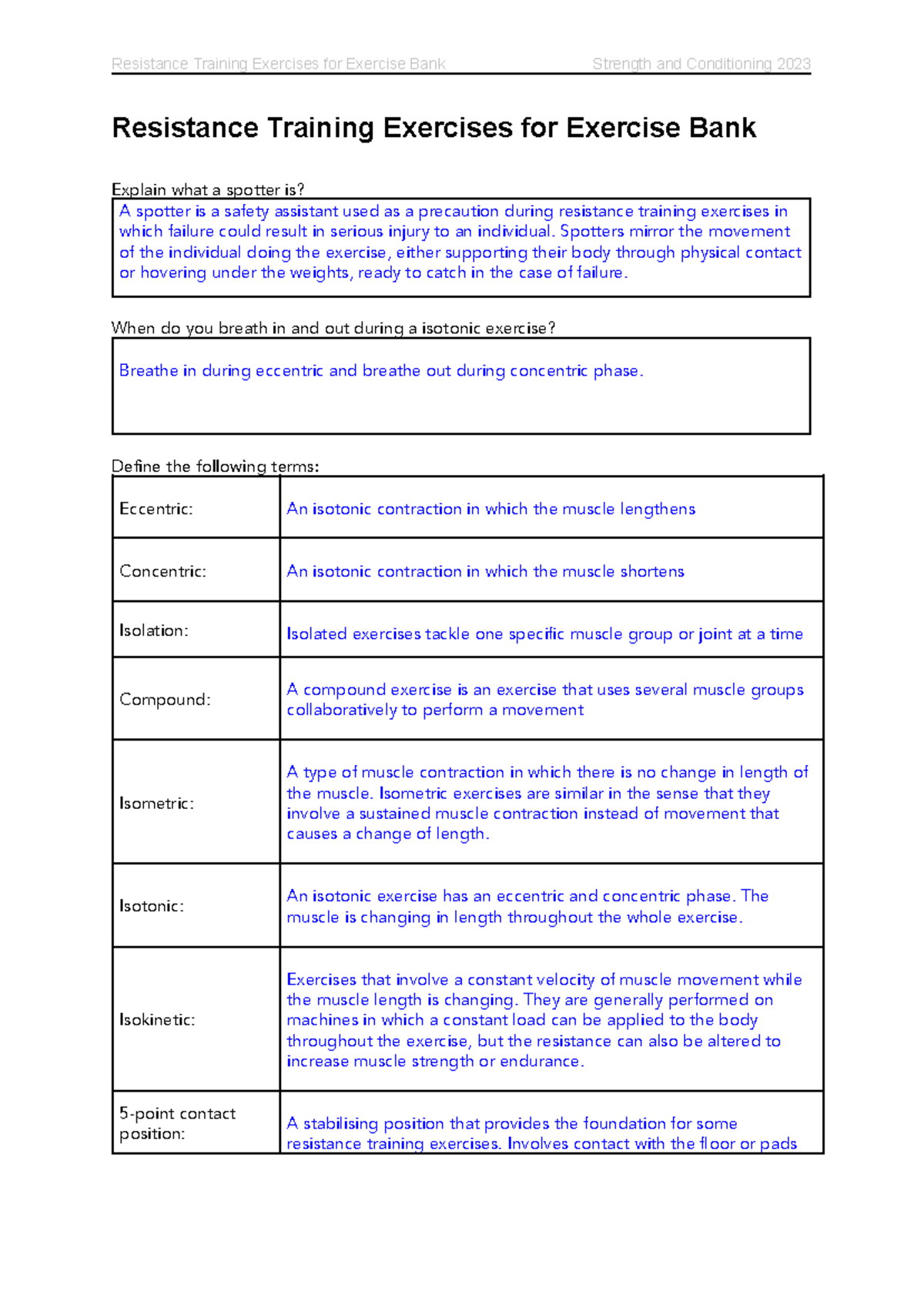 Resistance Training Exercises for Exercise Bank - Tutorial Notes - Studocu