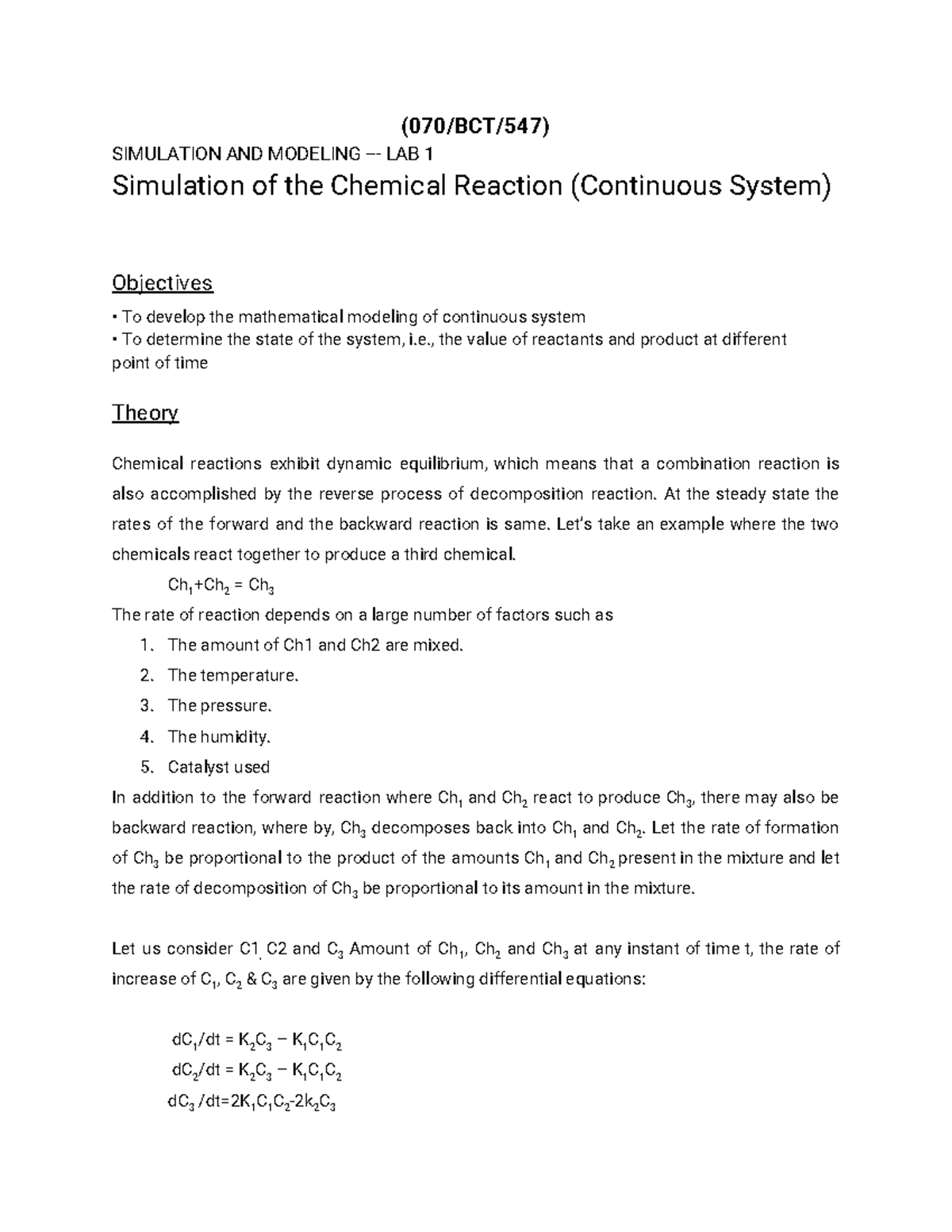 Lab 1 - lab note - (070/BCT/547) SIMULATION AND MODELING - LAB 1 ...