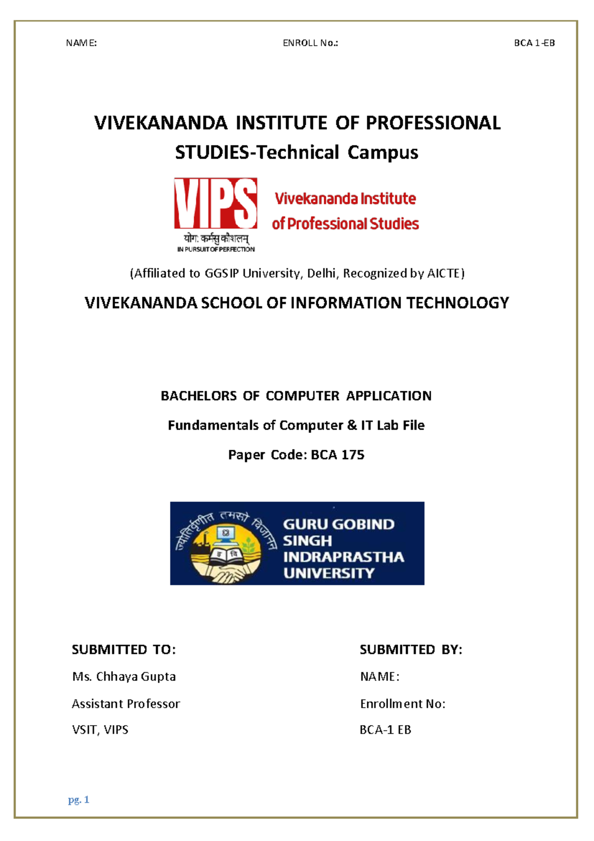 Fit Practical EBSem 1 - VIVEKANANDA INSTITUTE OF PROFESSIONAL STUDIES-Technical Campus ...