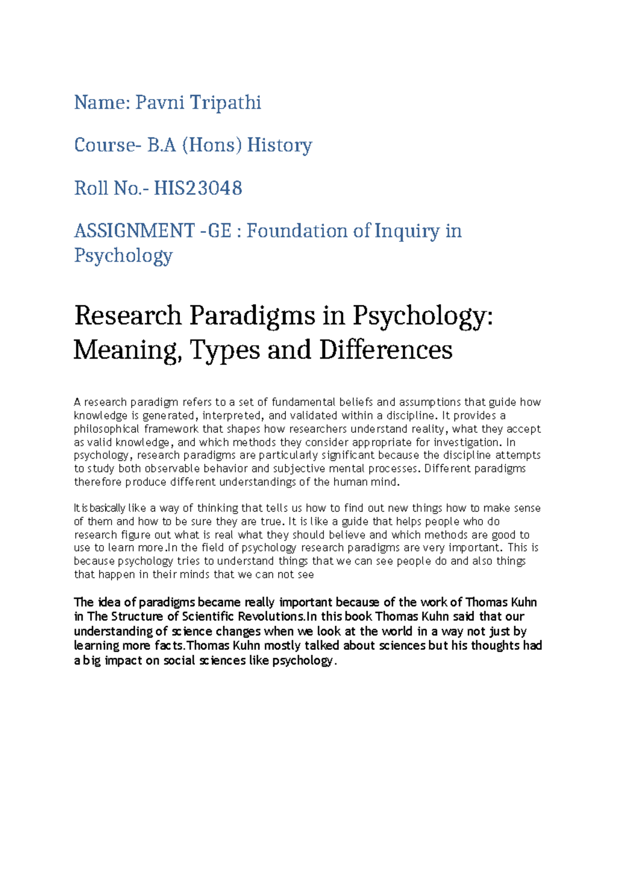 HIS23048: Research Paradigms in Psychology - Meaning & Differences ...