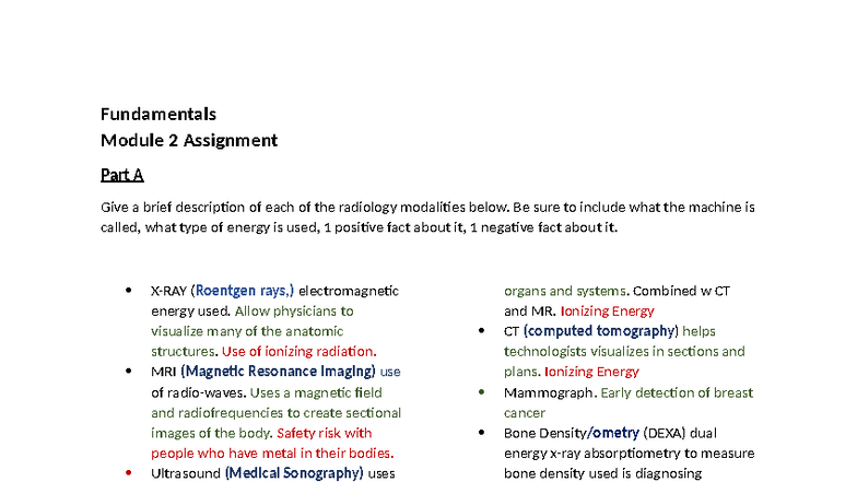 Module 2 Assignment: Overview of Radiology Modalities & Professional ...