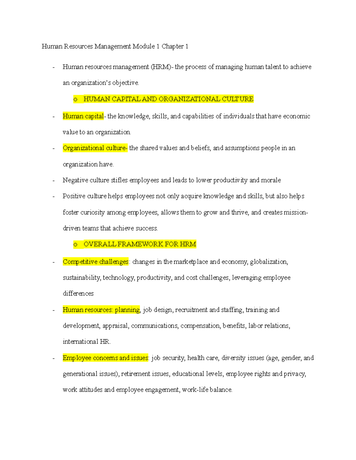 Module 1 chpaters 1 and 2 notes - Human Resources Management Module 1 ...