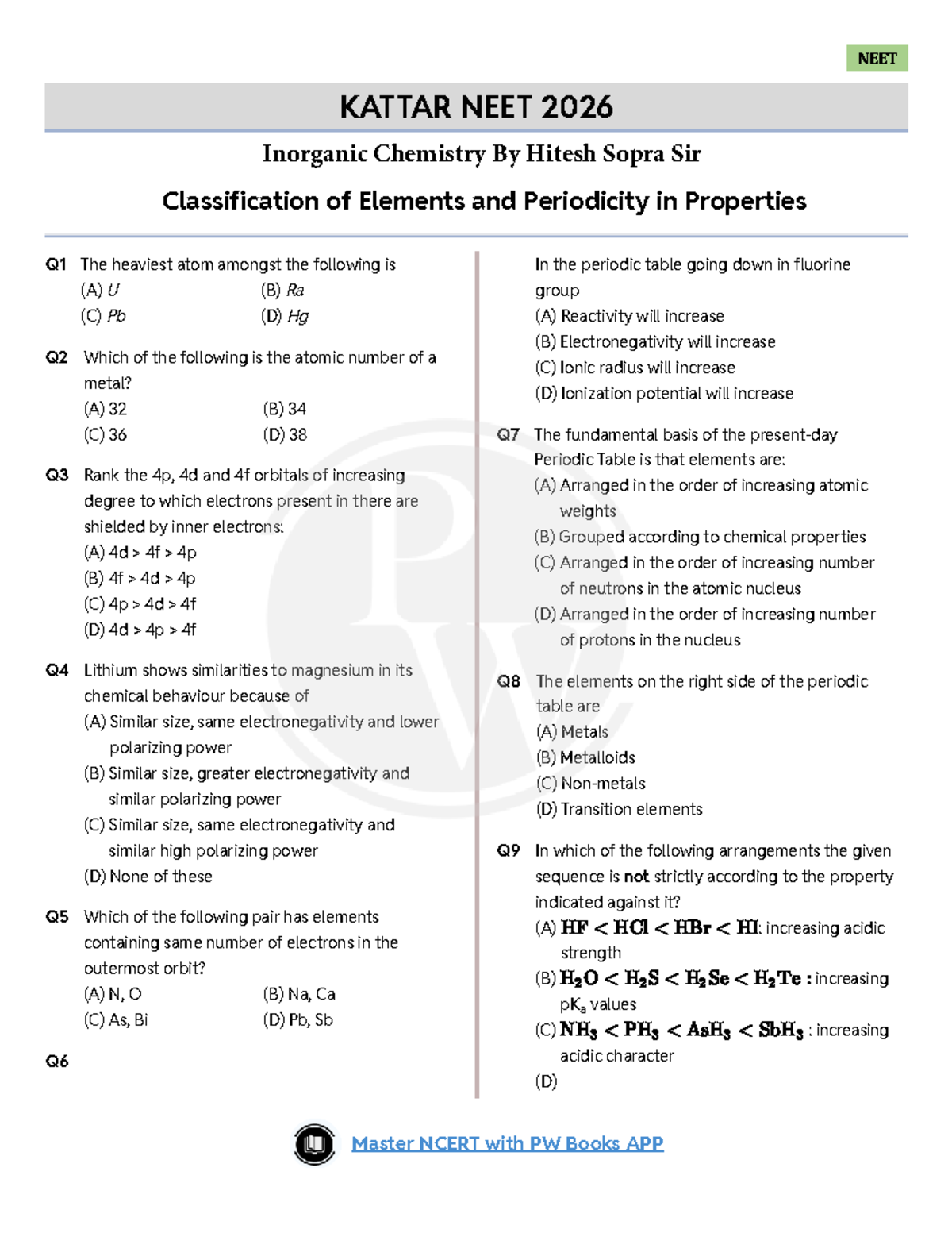 NEET 2026 Inorganic Chemistry: Classification of Elements & Periodicity ...