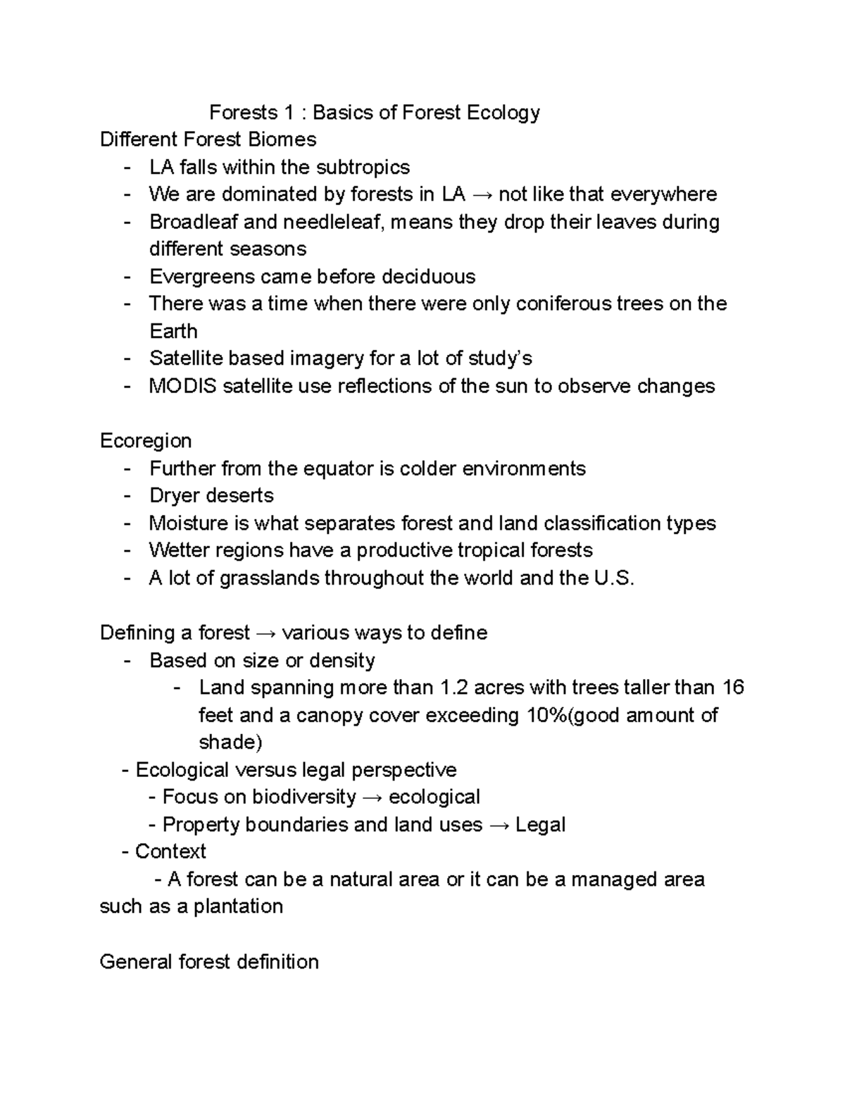 RNR 1071: Forests and Grasslands - Ecology and Management Notes - Studocu