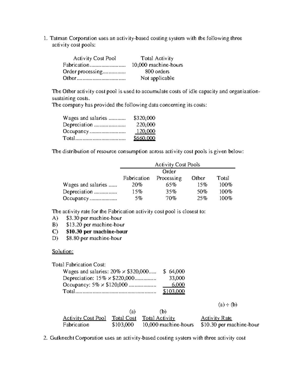 Activity-Based Costing Analysis for ACC 101: Cost Pools and Rates - Studocu