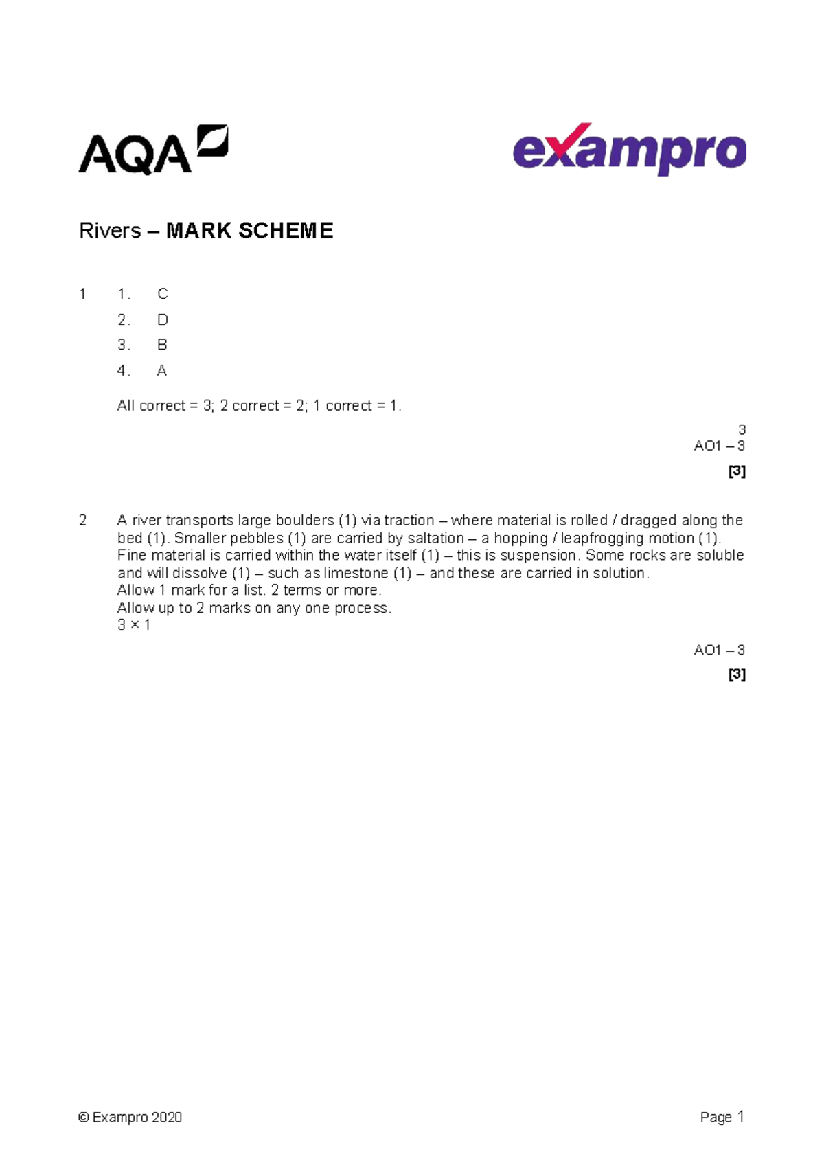 Rivers GCSE Geography Topic Test Mark Scheme Analysis - Studocu
