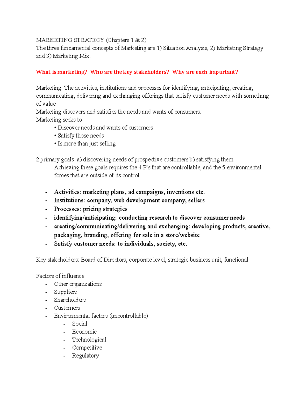 Marketing Exam 1 Study Guide: Key Concepts and Strategies - Studocu