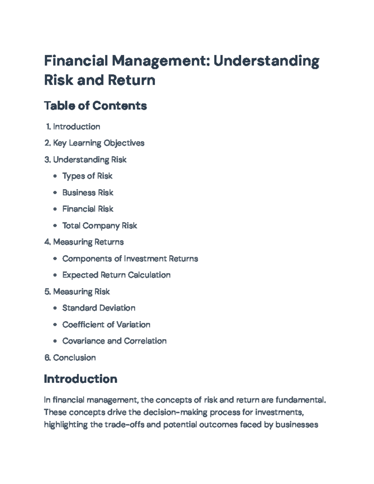 Risk and Return Analysis in Financial Management (EC444) - Studocu