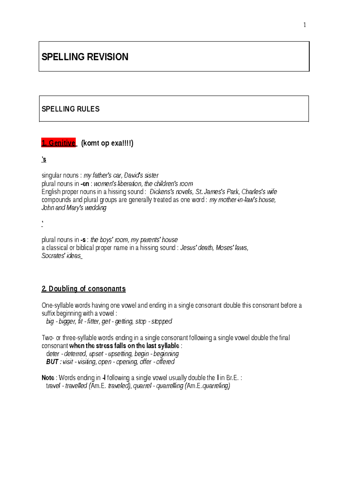 Spelling Revision Notes for English Language (ENG101) - Studocu