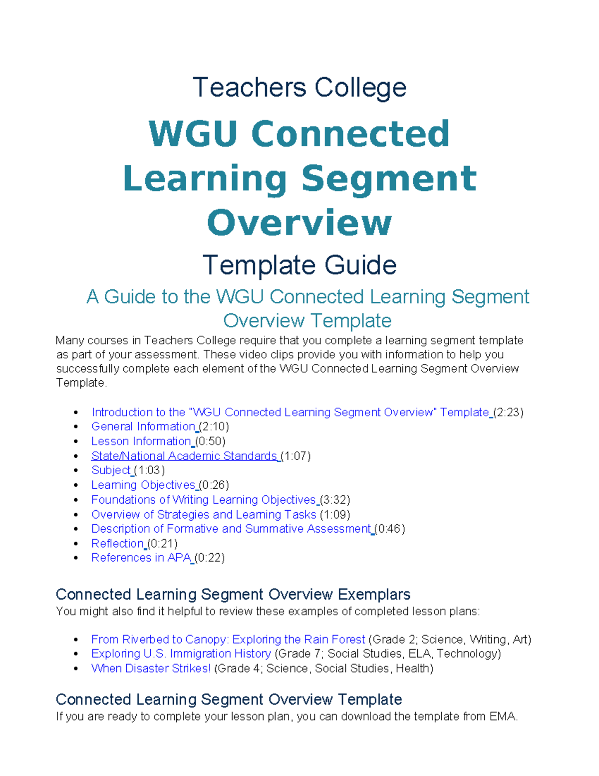 WGU Connected Learning Segment Overview Template Guide v3 Update - Studocu
