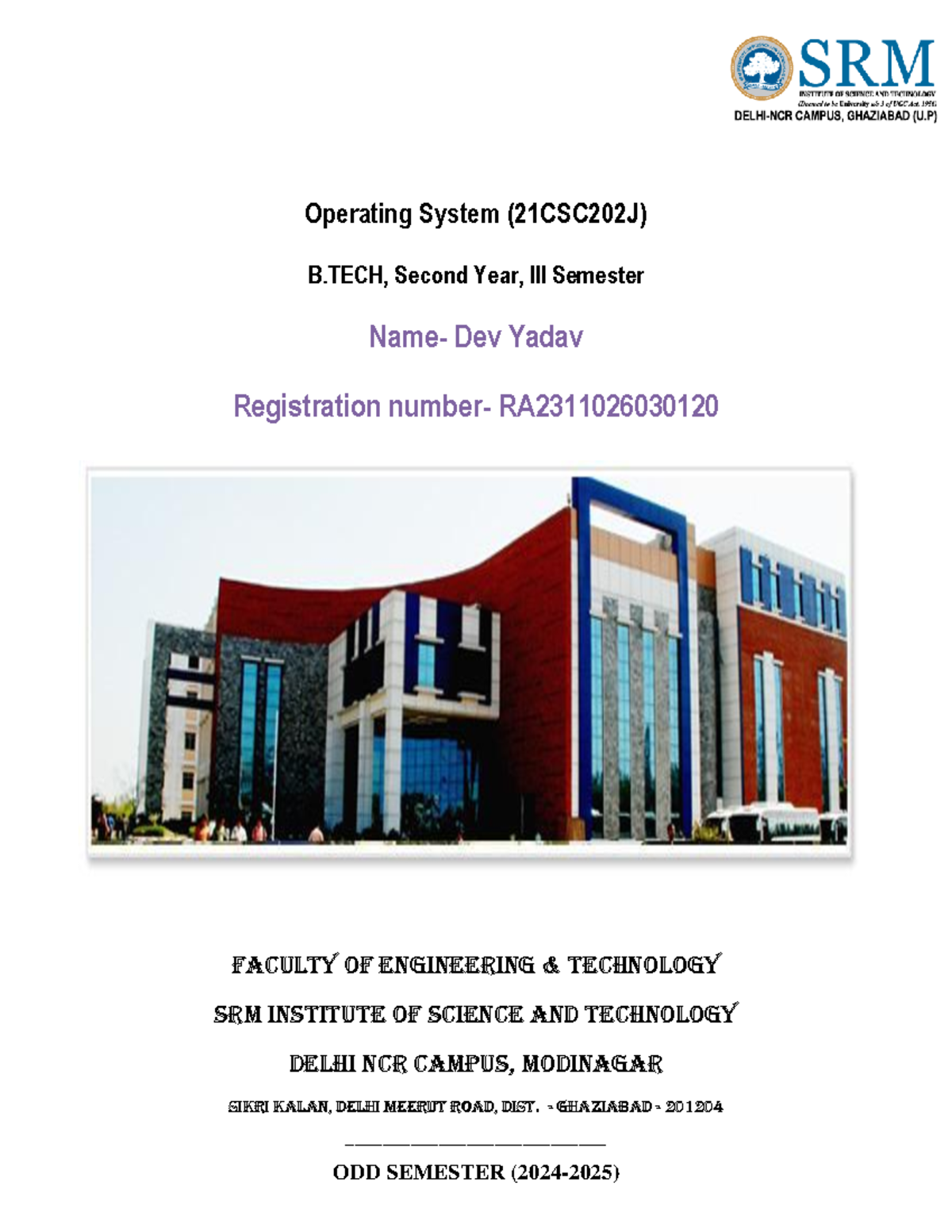 Operating System Lab Manual - 21CSC202J (Odd Sem 2024-25) - Studocu