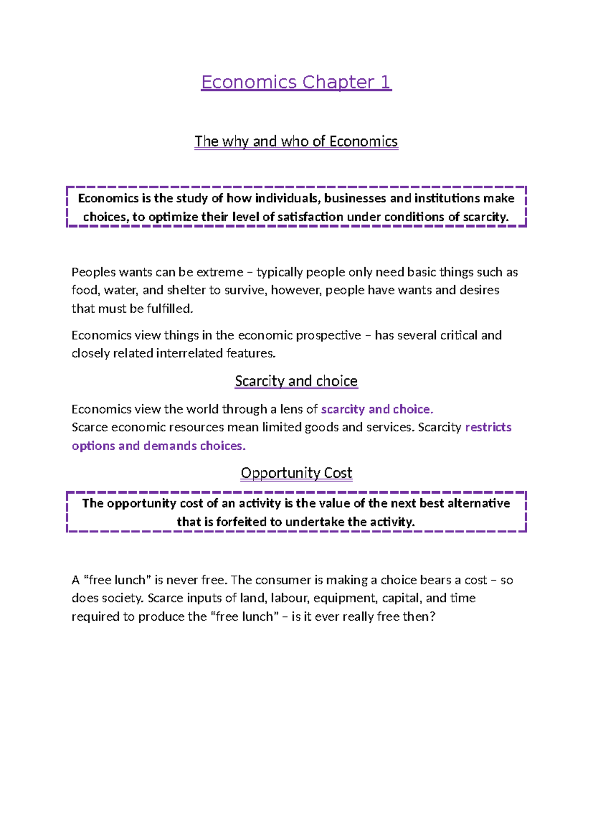 Economics 101: Chapter 1 - Understanding Scarcity and Choice - Studocu