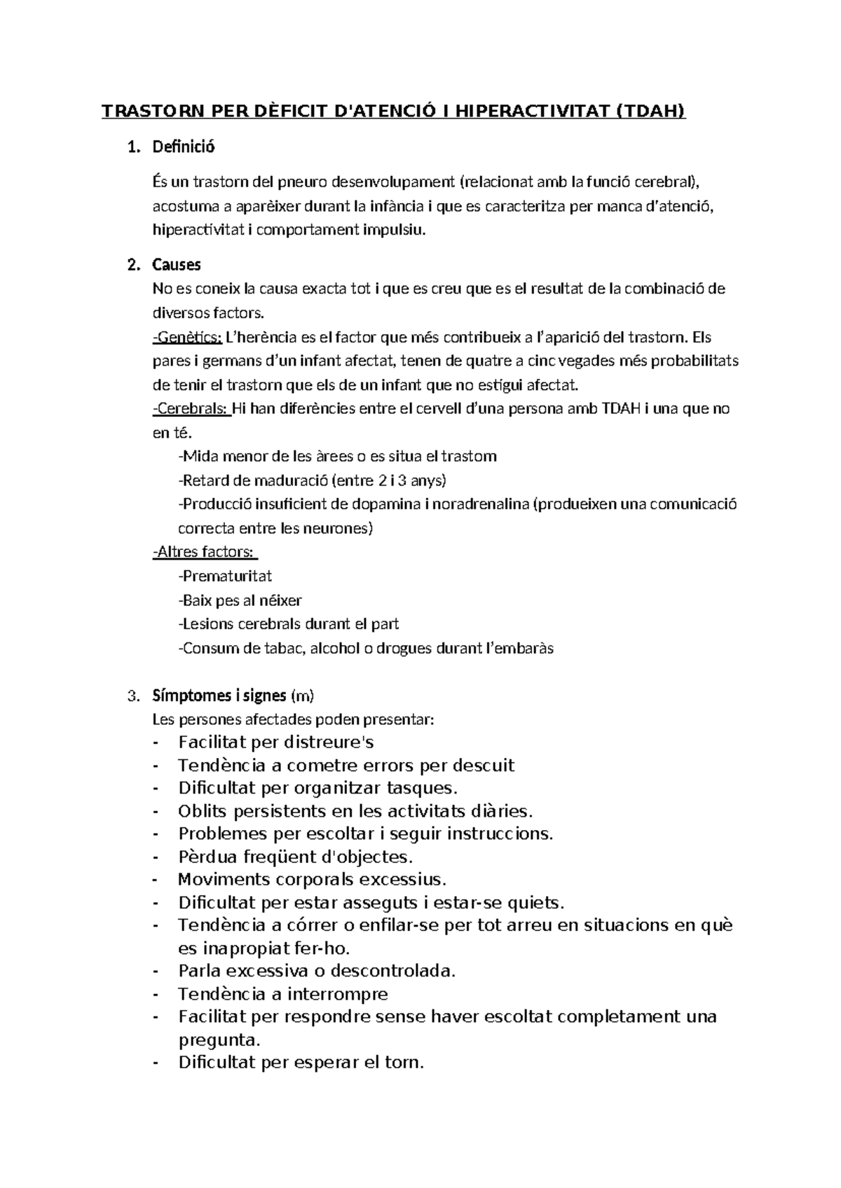 TDAH: Definició, Causes, Símptomes i Tractament - Guia Completa - Studocu