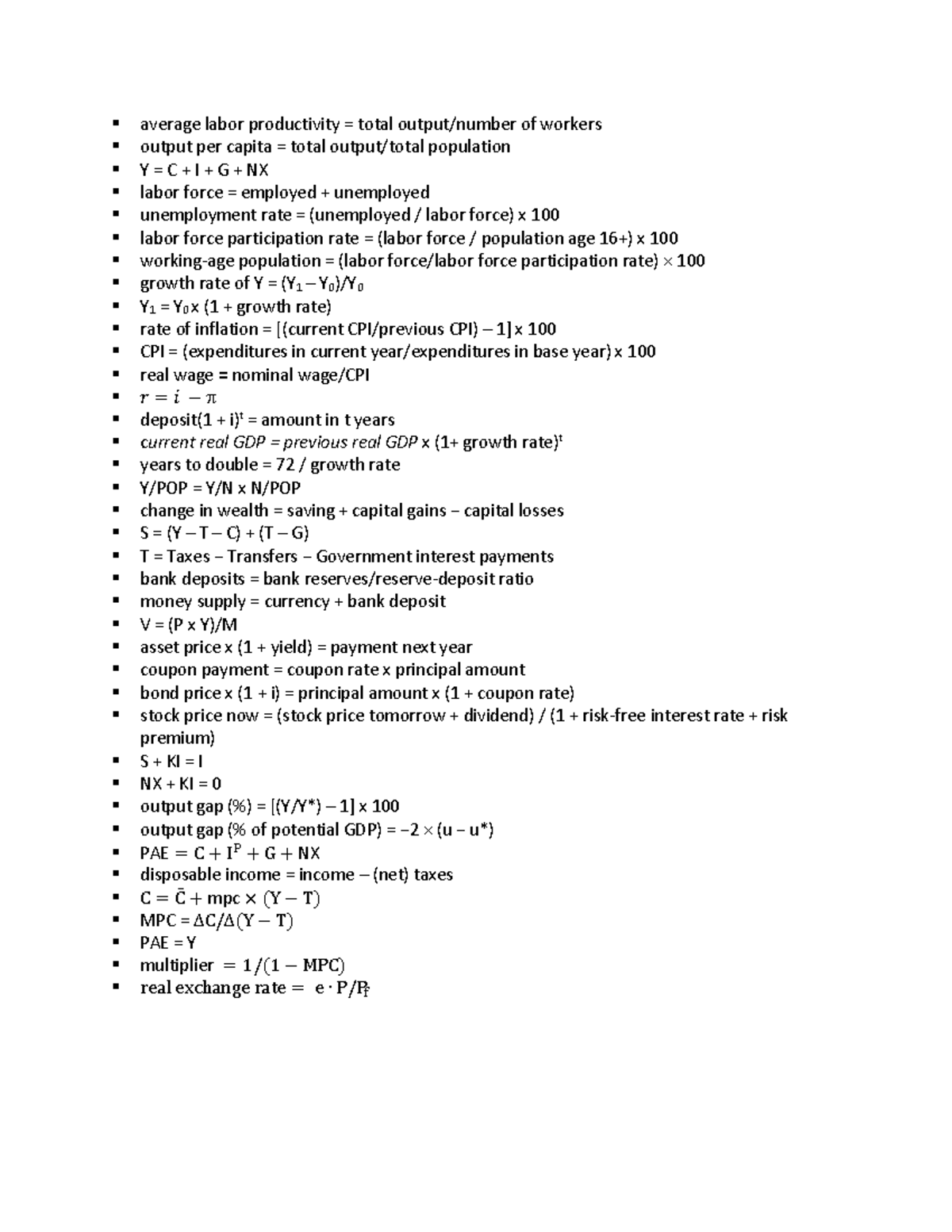 Economics Cheat Sheet - Key Formulas and Concepts - Studocu