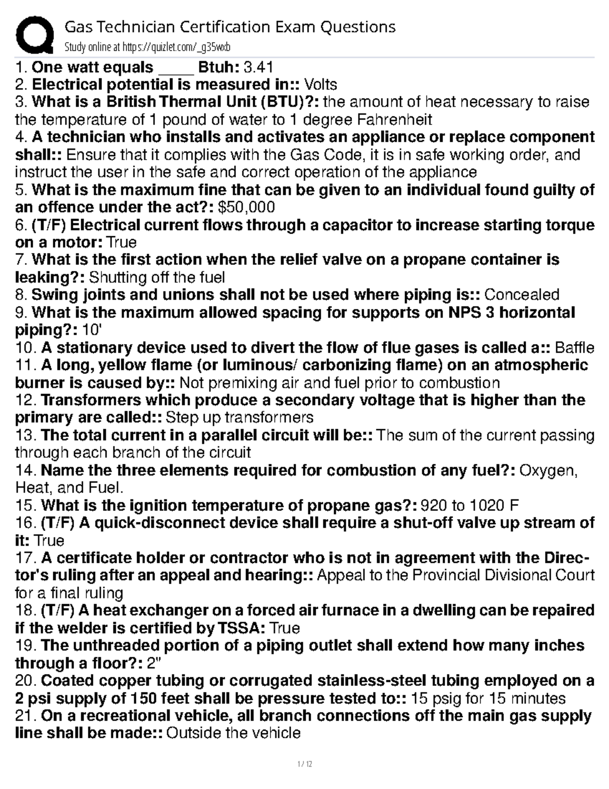 Gas Technician Certification Exam Study Questions (GAS 101) - Studocu