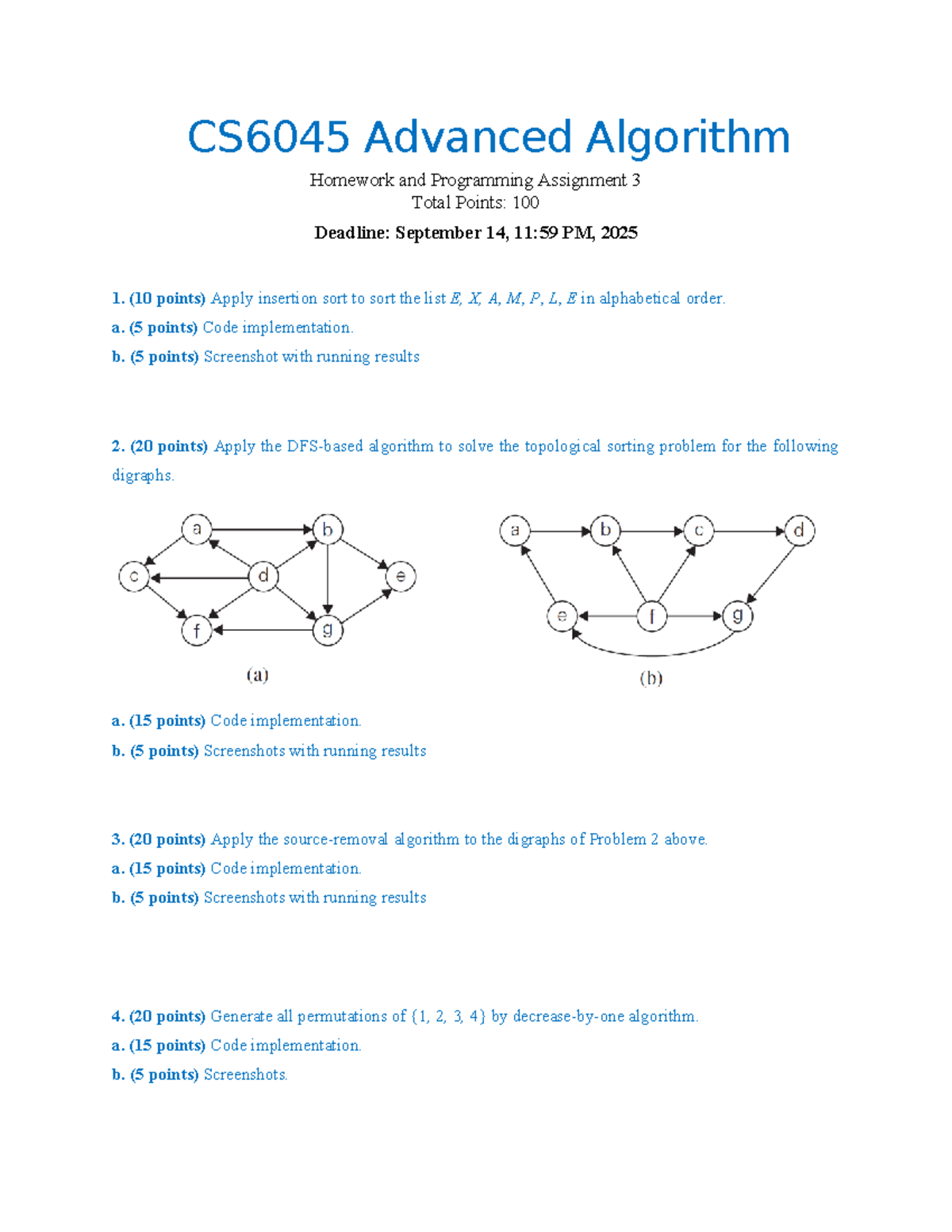 CS6045 Advanced Algorithms Homework 3: Sorting & Permutations - Studocu