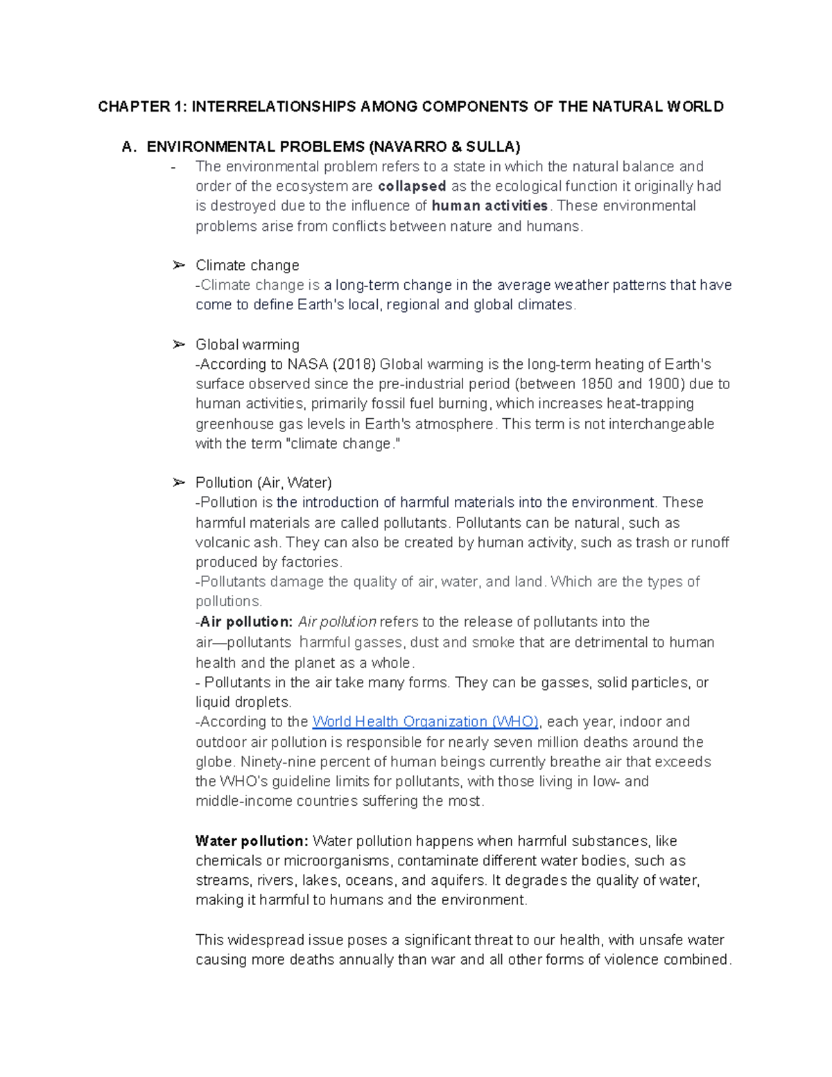 ENVIRONMENTAL SCIENCE CHAPTER 1: INTERRELATIONSHIPS & PROBLEMS - Studocu