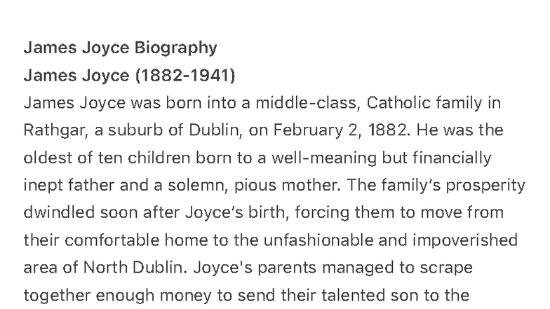 James Joyce Biography - a230b: Life and Works of a Modernist Icon - Studocu