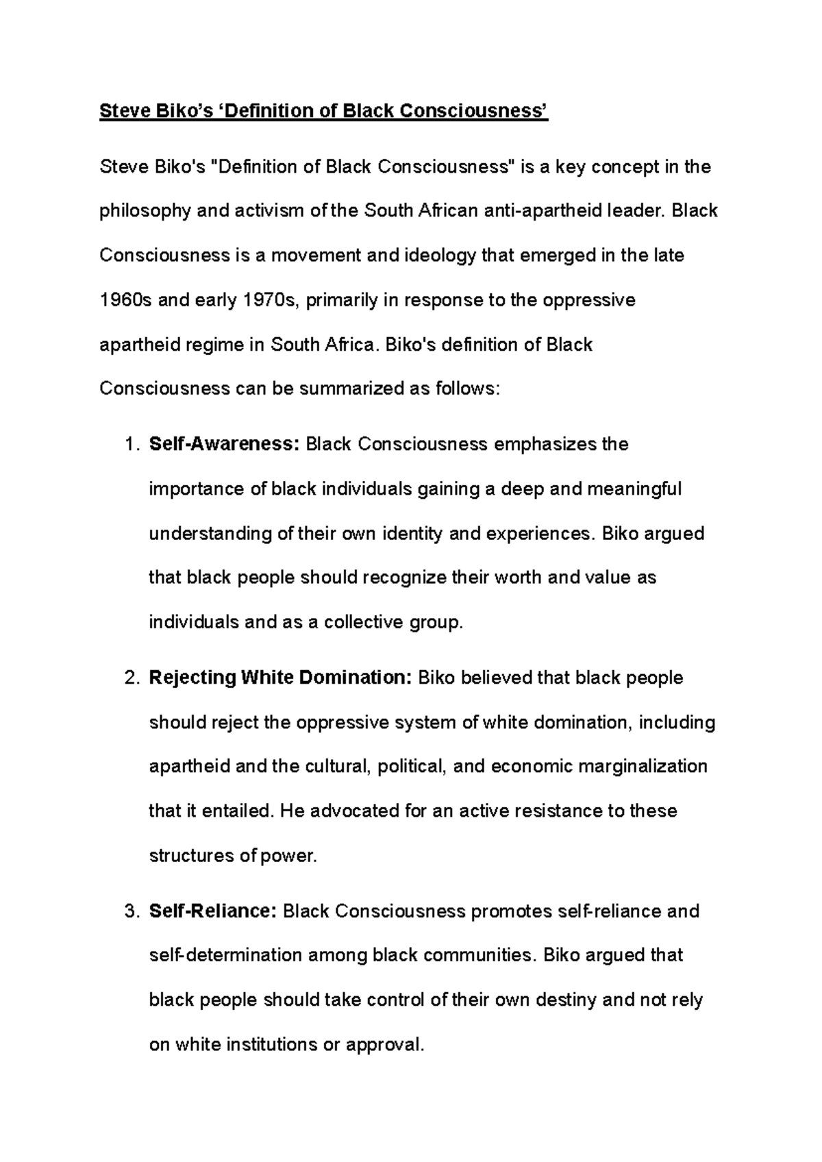 Steve Biko’s Definition of Black Consciousness: A Philosophical ...