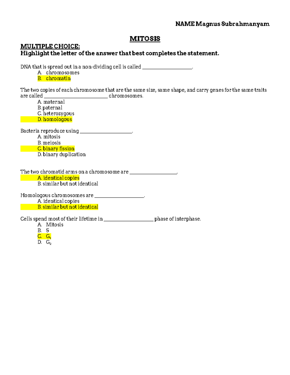 Magnus Subrahmanyam - (CW) Mitosis MCQ & Matching Review - 20661005 ...