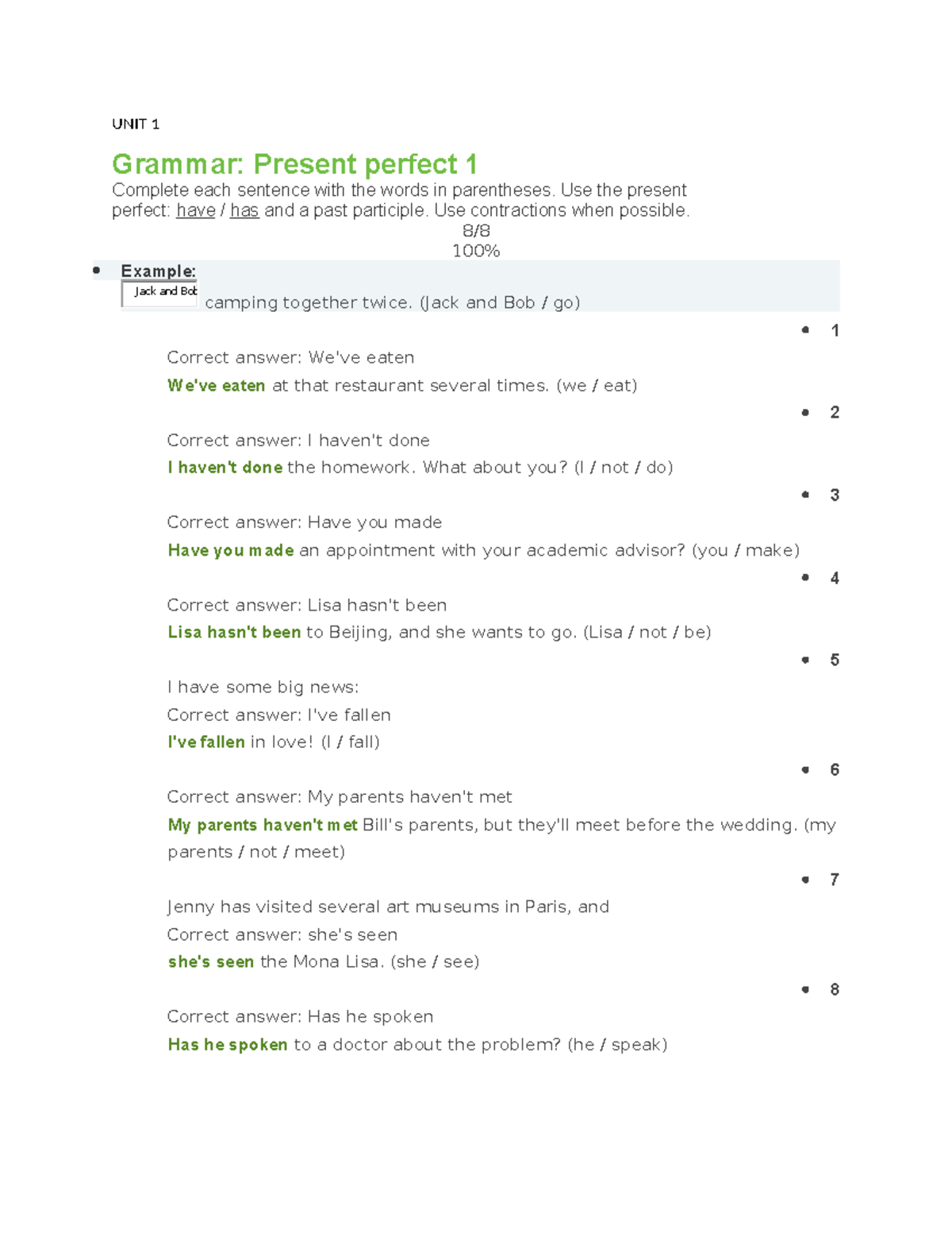 670136114 UNIT 1: Grammar and Vocabulary Activities on Present Perfect ...