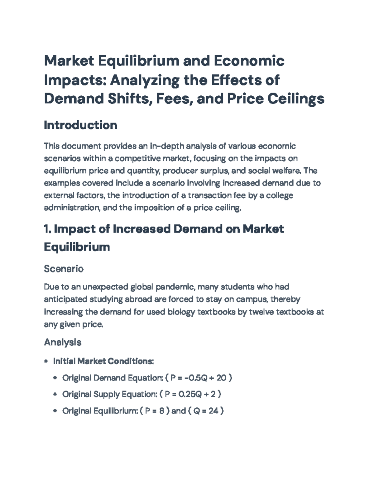 Economic Impacts: Demand Shifts, Fees, and Price Ceilings Analysis ...